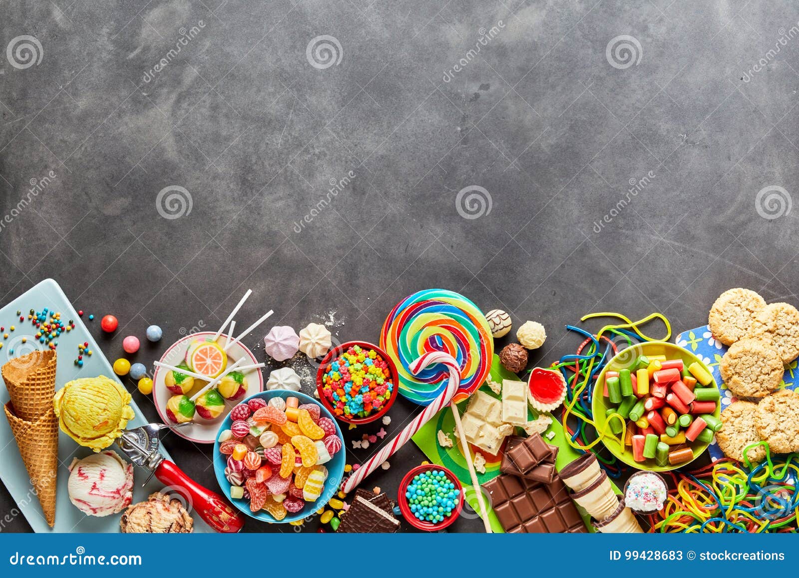 Assortment of Colourful Sweets with Copy Space Stock Image - Image of ...
