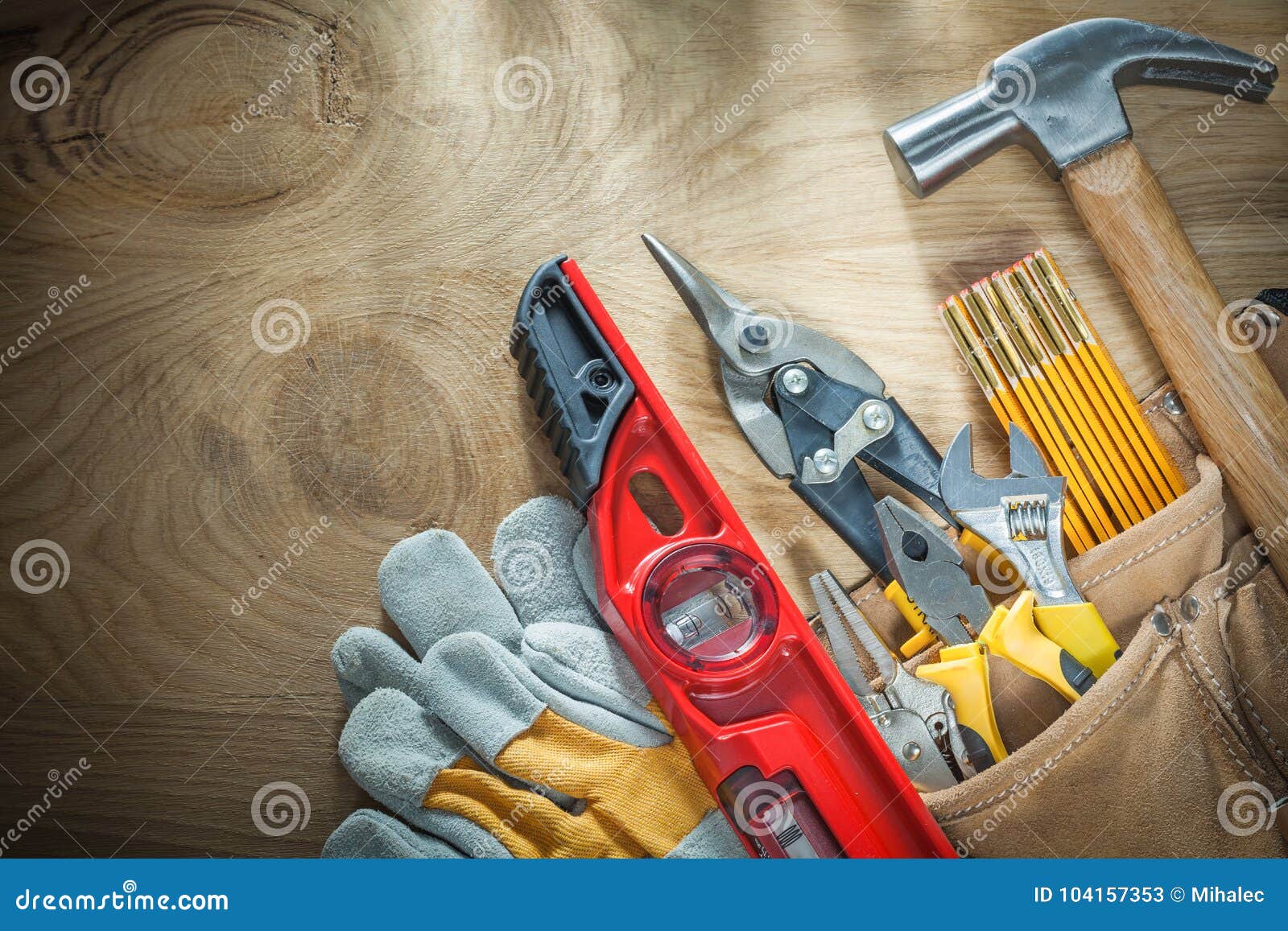 Assortment of Construction Tooling in Leather Building Belt on W Stock ...