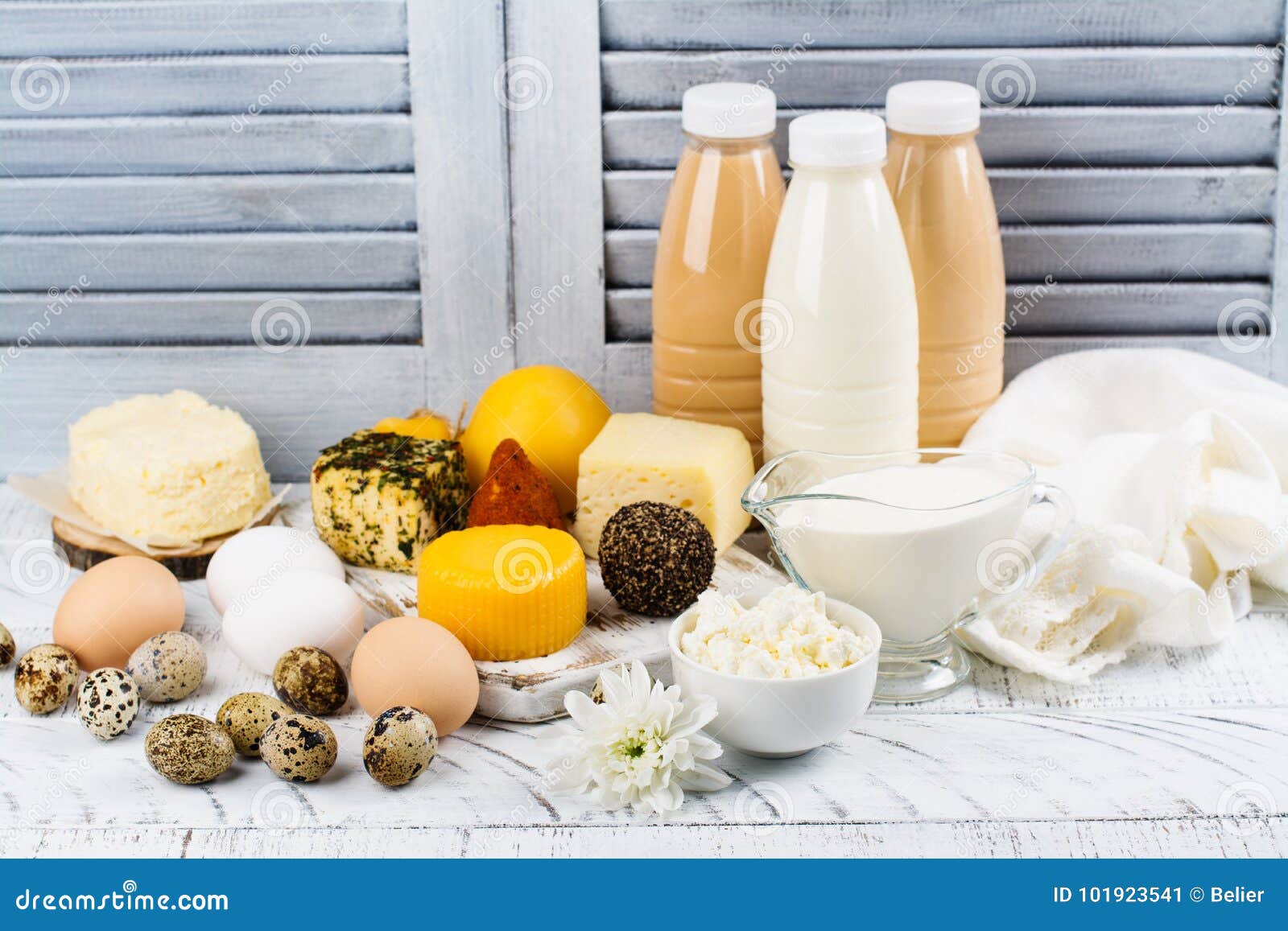 Assortment of Dairy Farm Products on Wooden Table Stock Image - Image ...