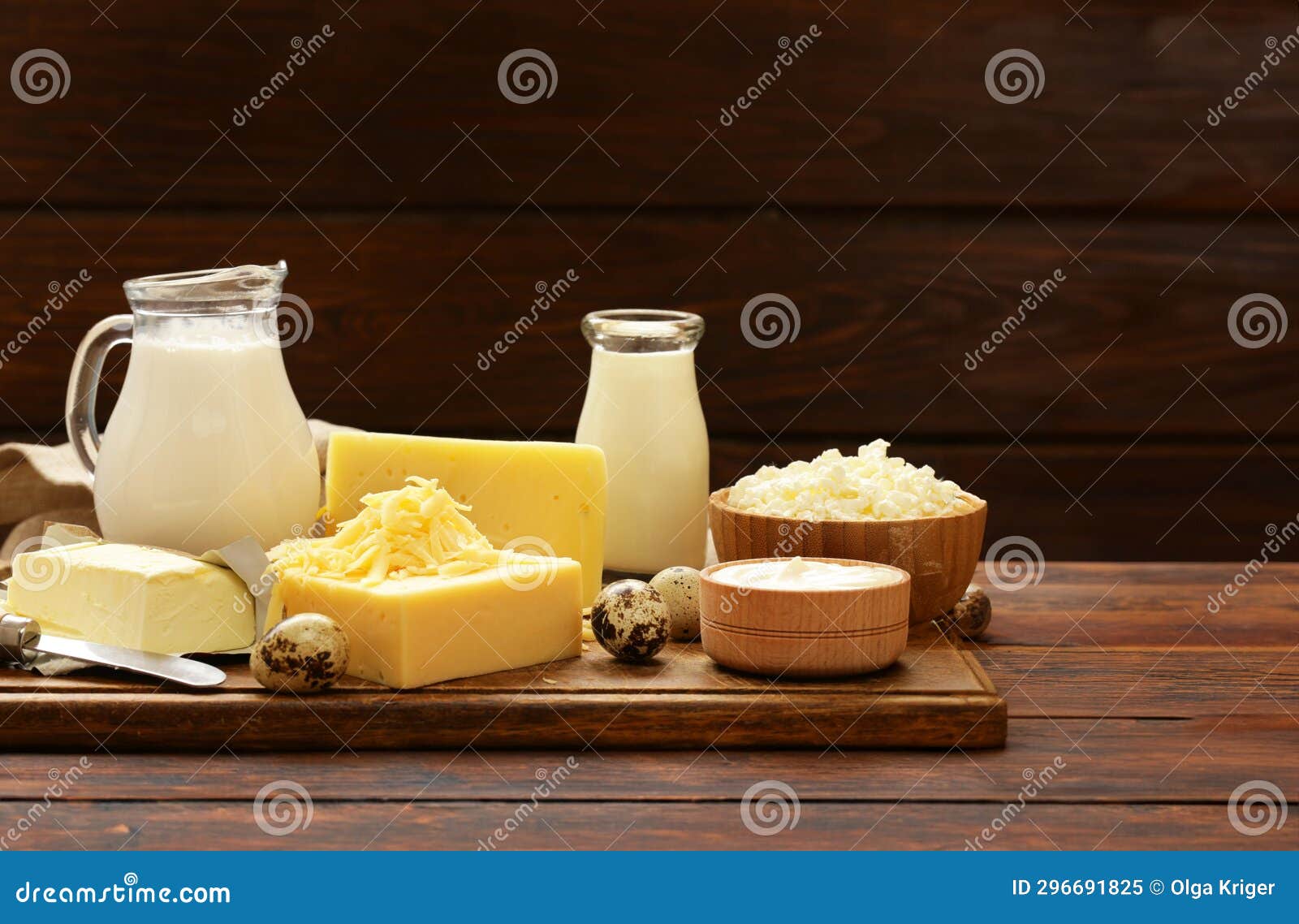 Assortment of Dairy Products on a Wooden Table Stock Image - Image of ...