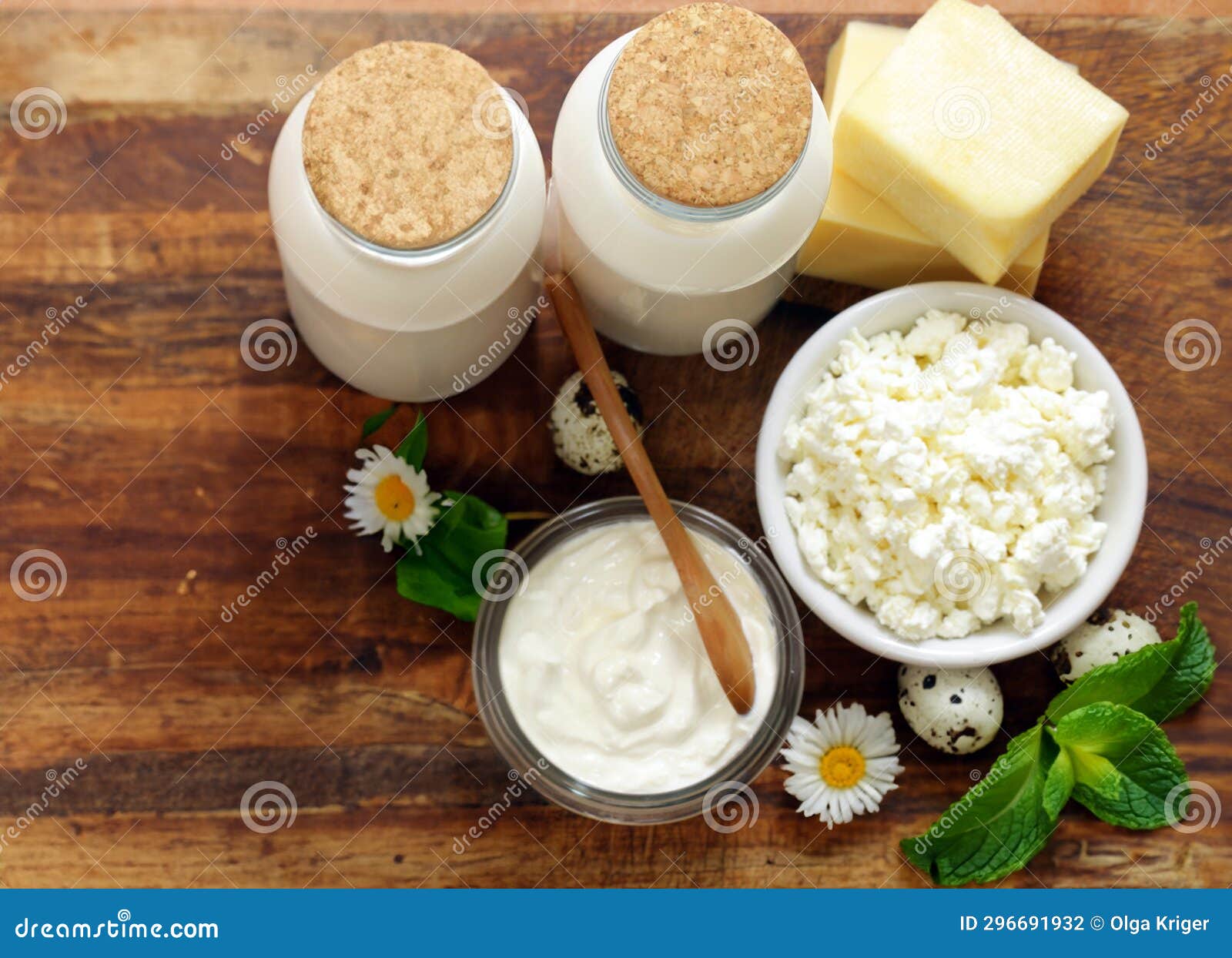 Assortment of Dairy Products on a Wooden Table Stock Photo - Image of ...