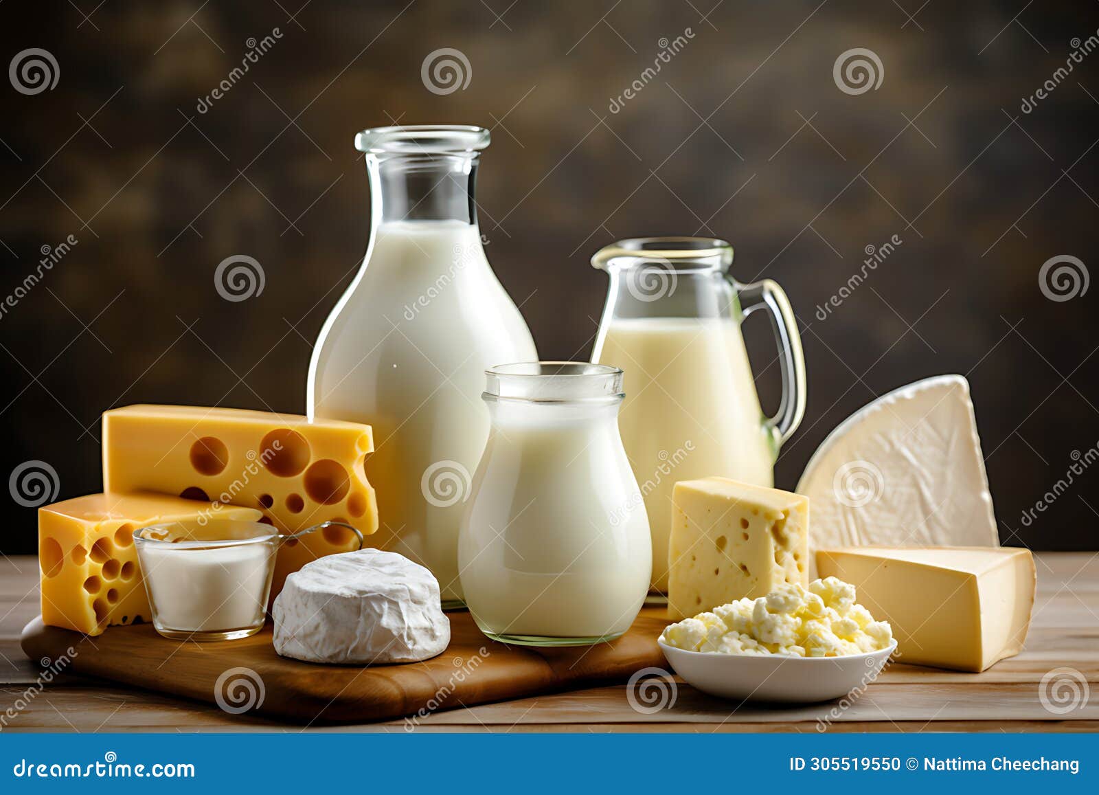 Assortment of Different Cheese and Milk. Stock Illustration ...