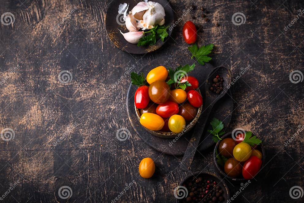 Assortment of Different Cherry Tomatoes Stock Photo - Image of closeup ...