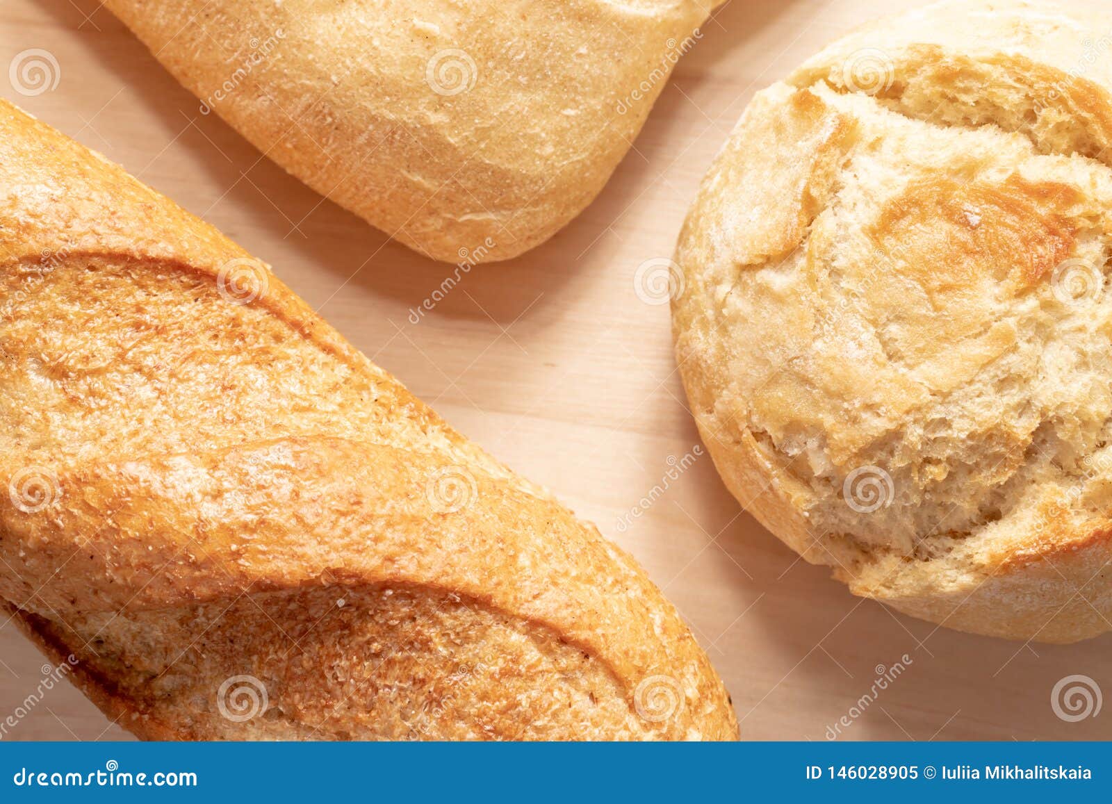 Assortment, Different Kind of Wheat Baked Bread with Golden Crust on ...