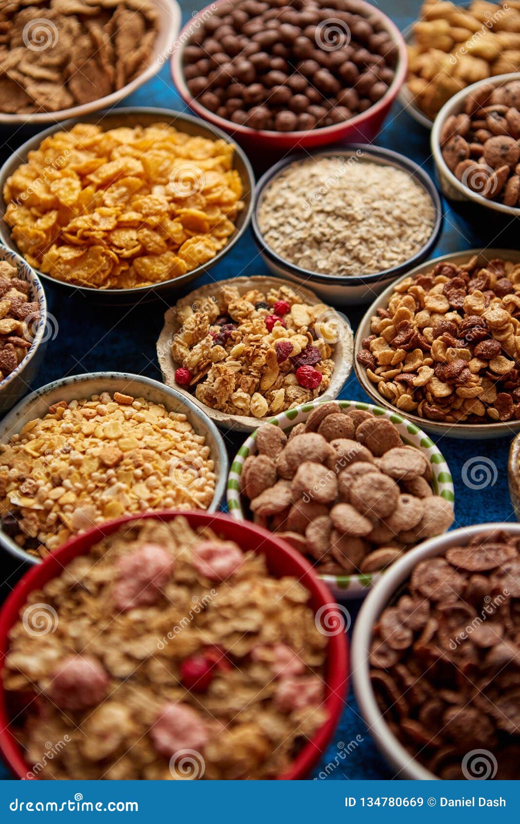 Assortment of Different Kinds Cereals Placed in Ceramic Bowls on Table ...