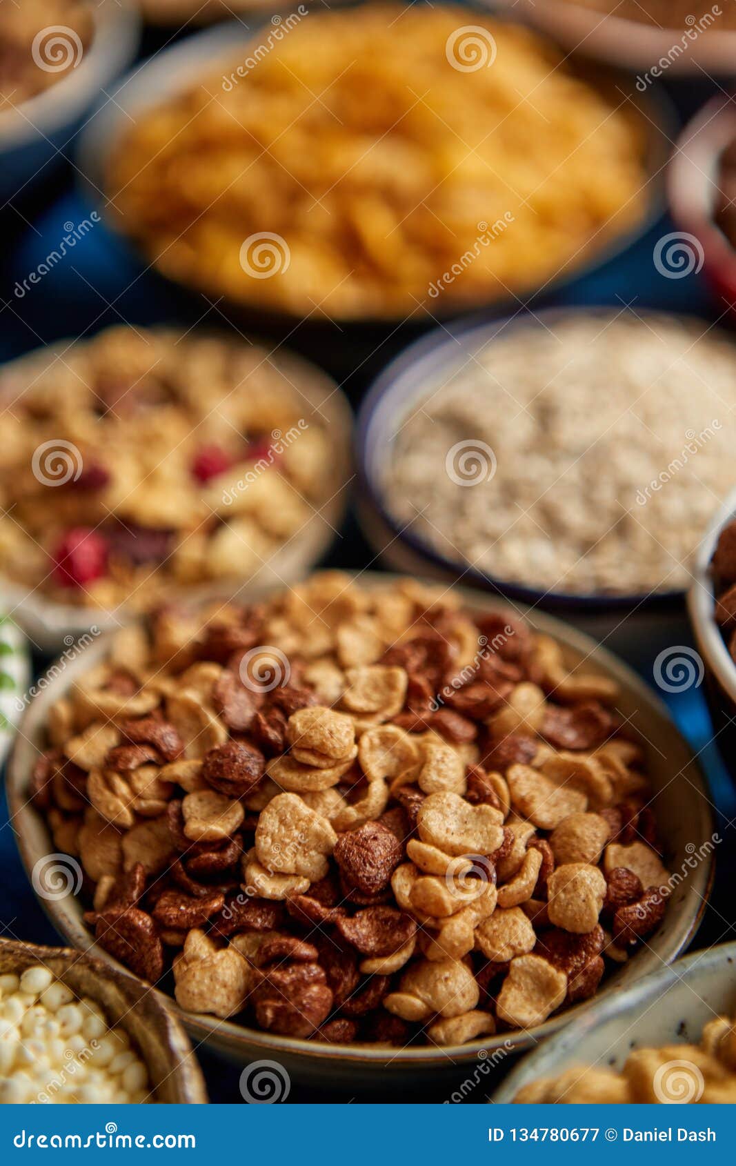Assortment of Different Kinds Cereals Placed in Ceramic Bowls on Table ...