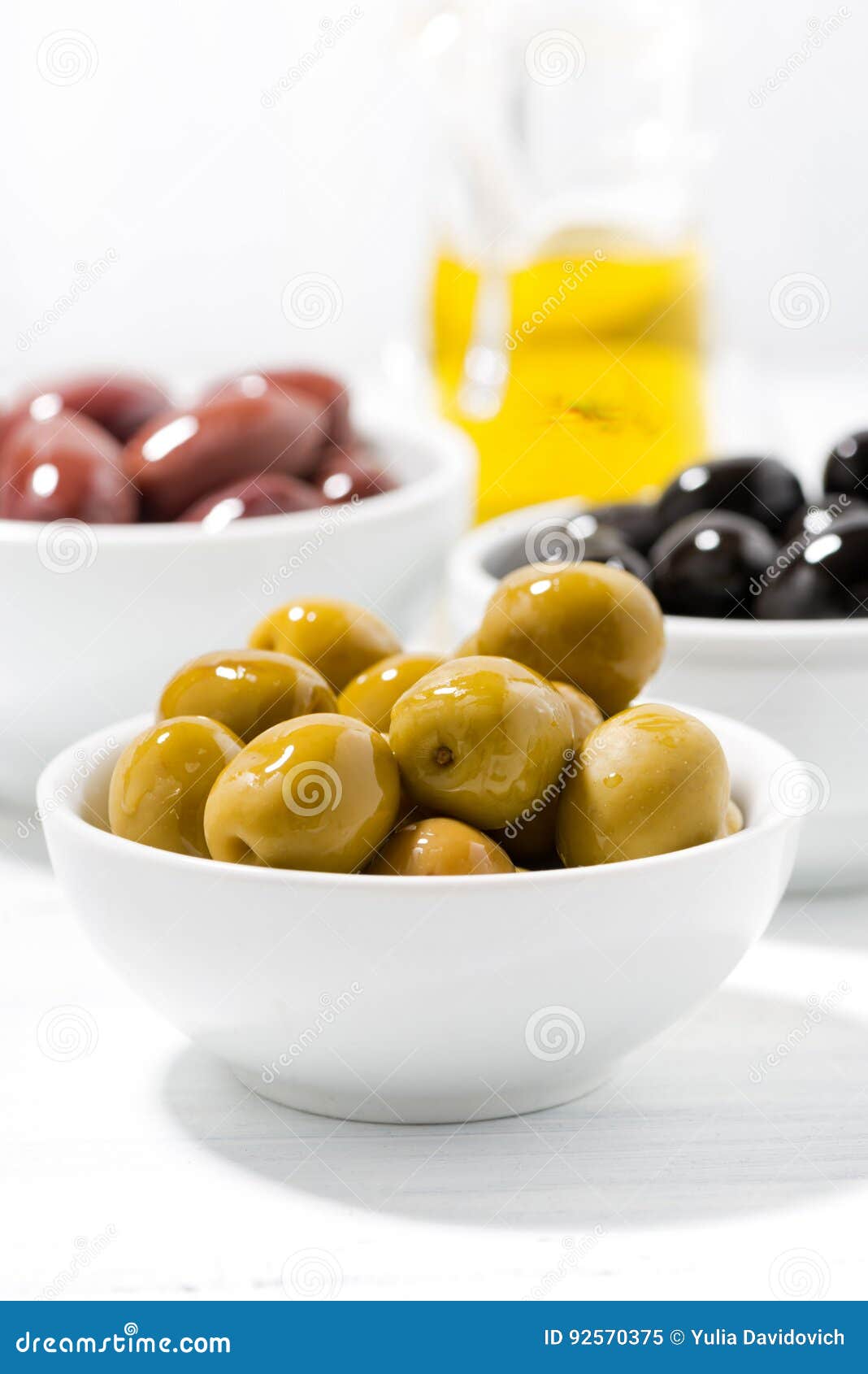 Assortment of Different Kinds of Organic Olives on White Table Stock ...