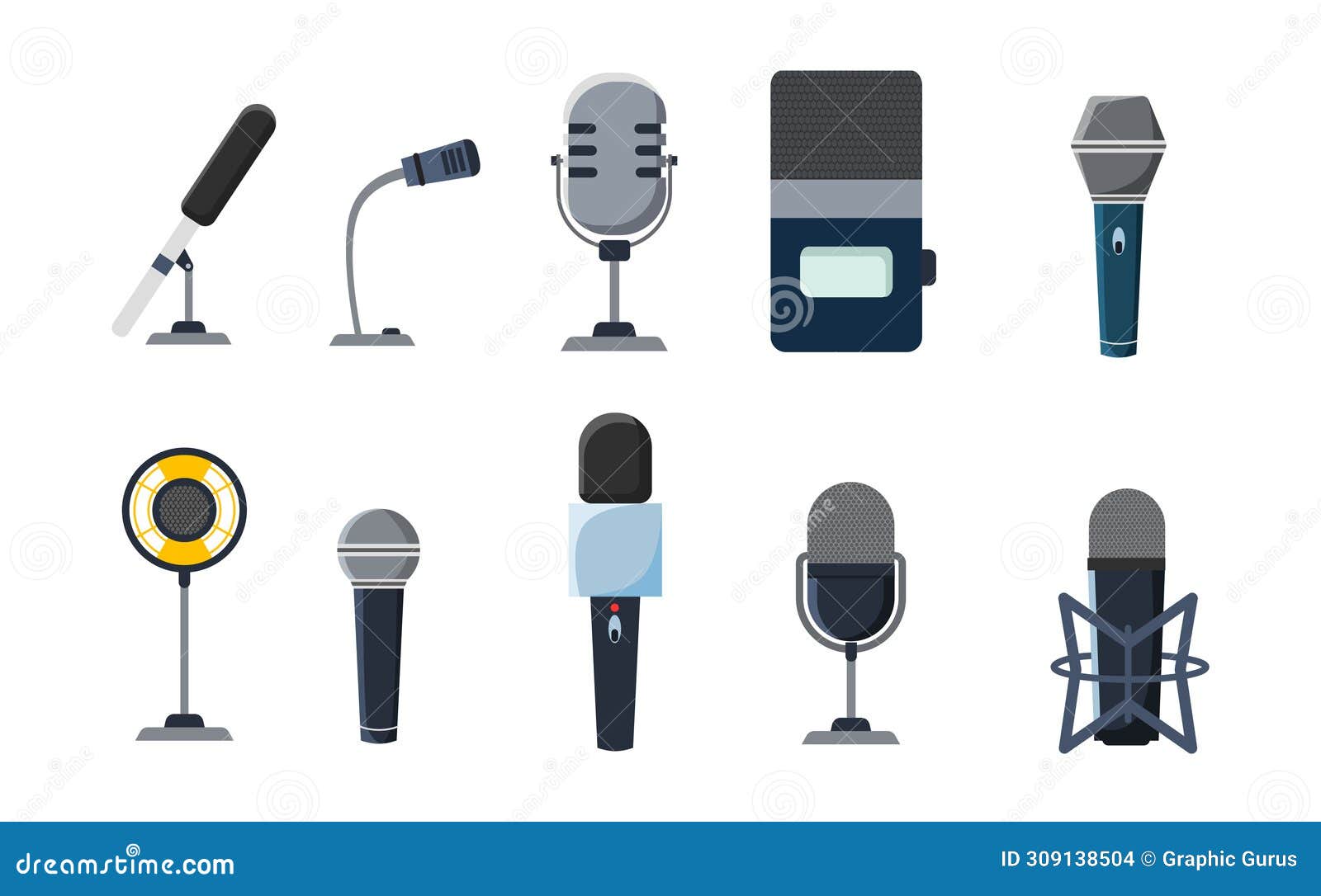 Assortment of Different Microphone Types in a Flat Design Style ...