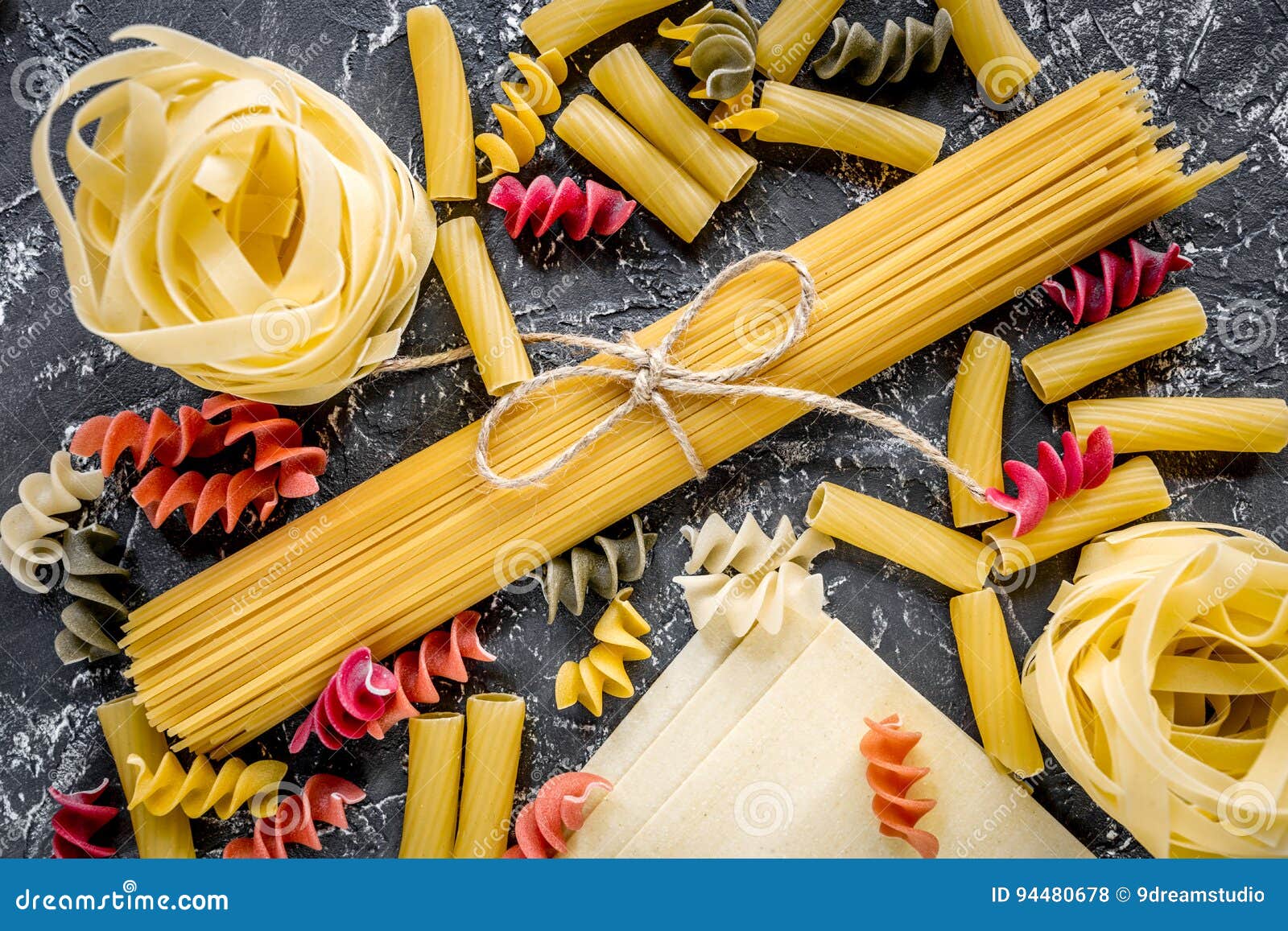 Assortment of Different Shape Italian Pastas on Grey Stone Table Top ...
