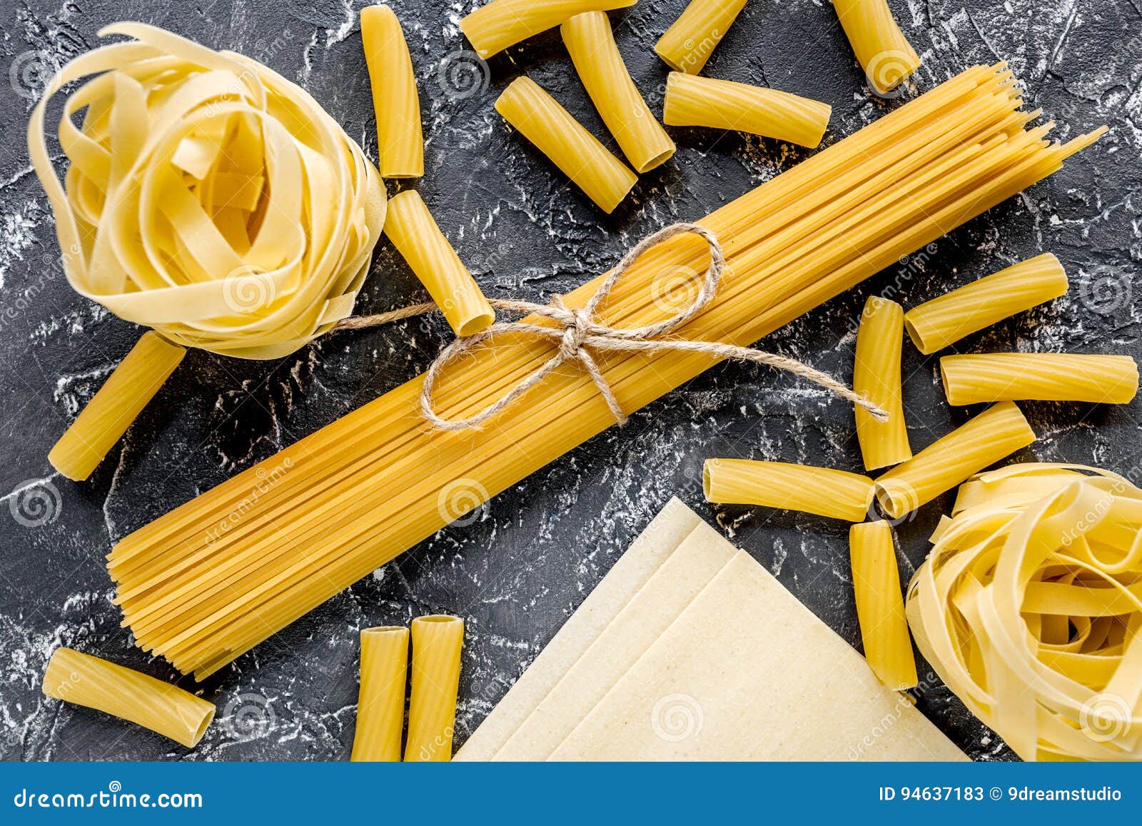 Assortment of Different Shape Italian Pastas on Grey Stone Table Top ...