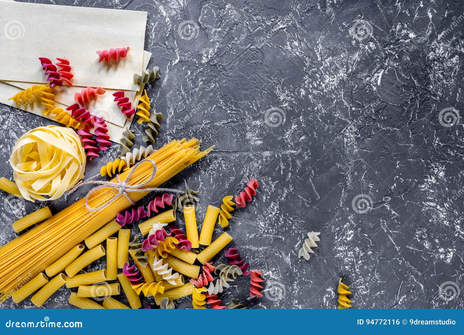 Assortment of Different Shape Italian Pastas on Grey Stone Table Top ...
