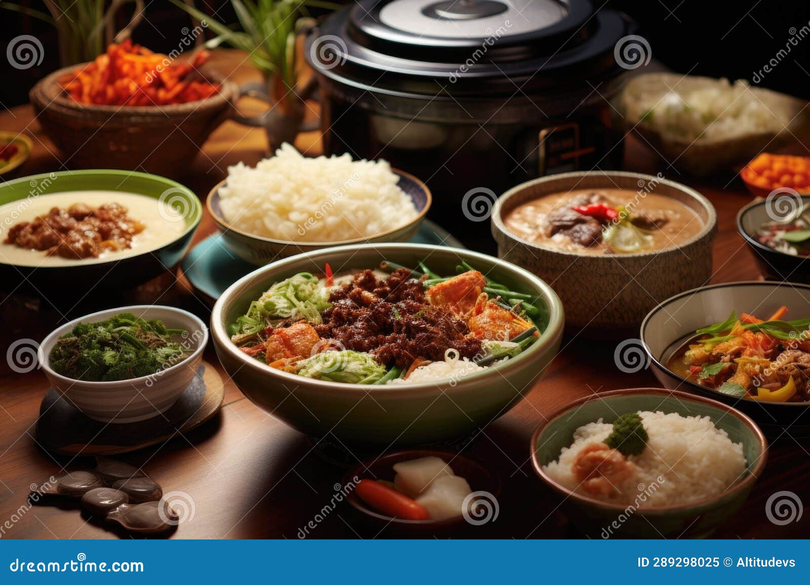 Assortment of Dishes Prepared Using Rice Cooker Stock Image - Image of ...