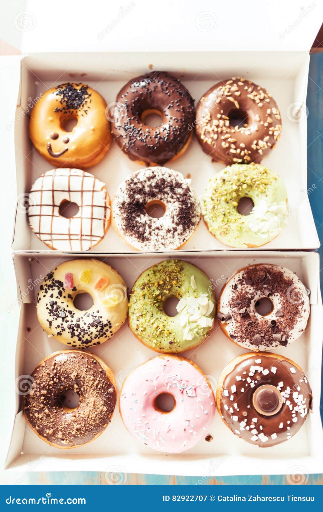 Assortment of Donuts in a Delivery Box Stock Image - Image of colorful ...