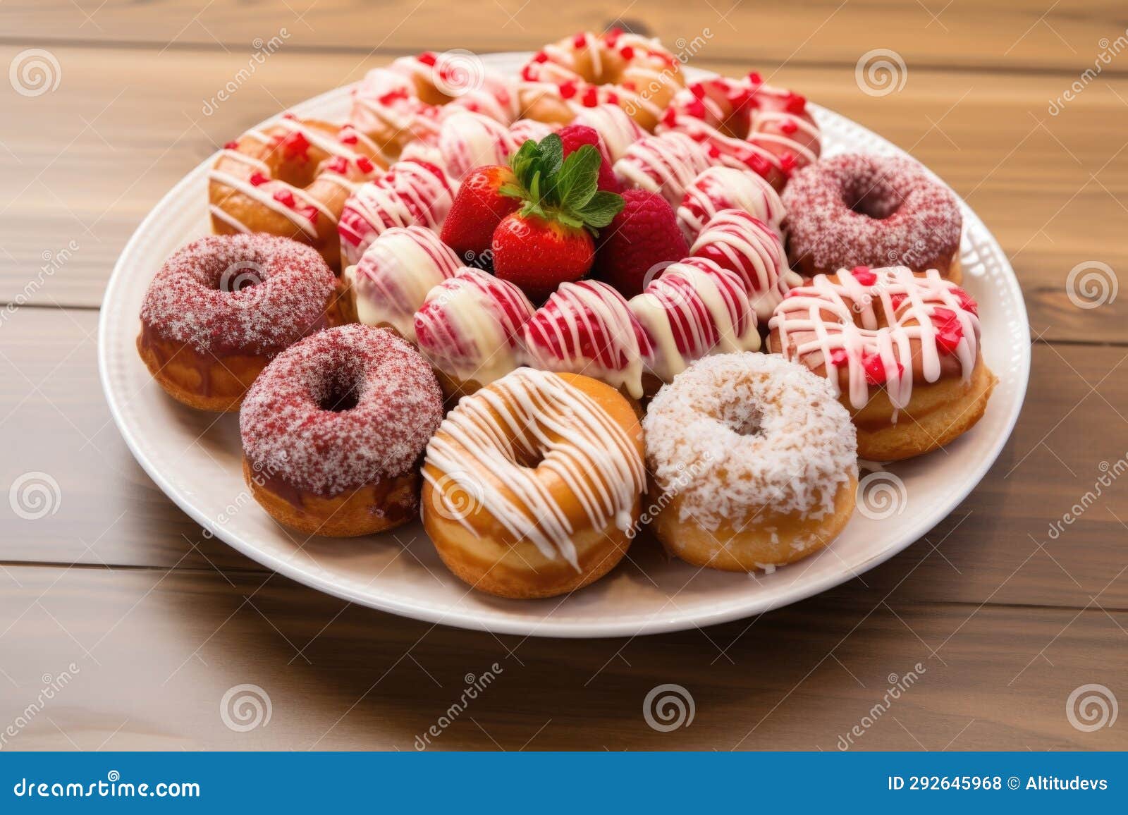 Assortment of Donuts with Different Toppings and Fillings on a Plate ...
