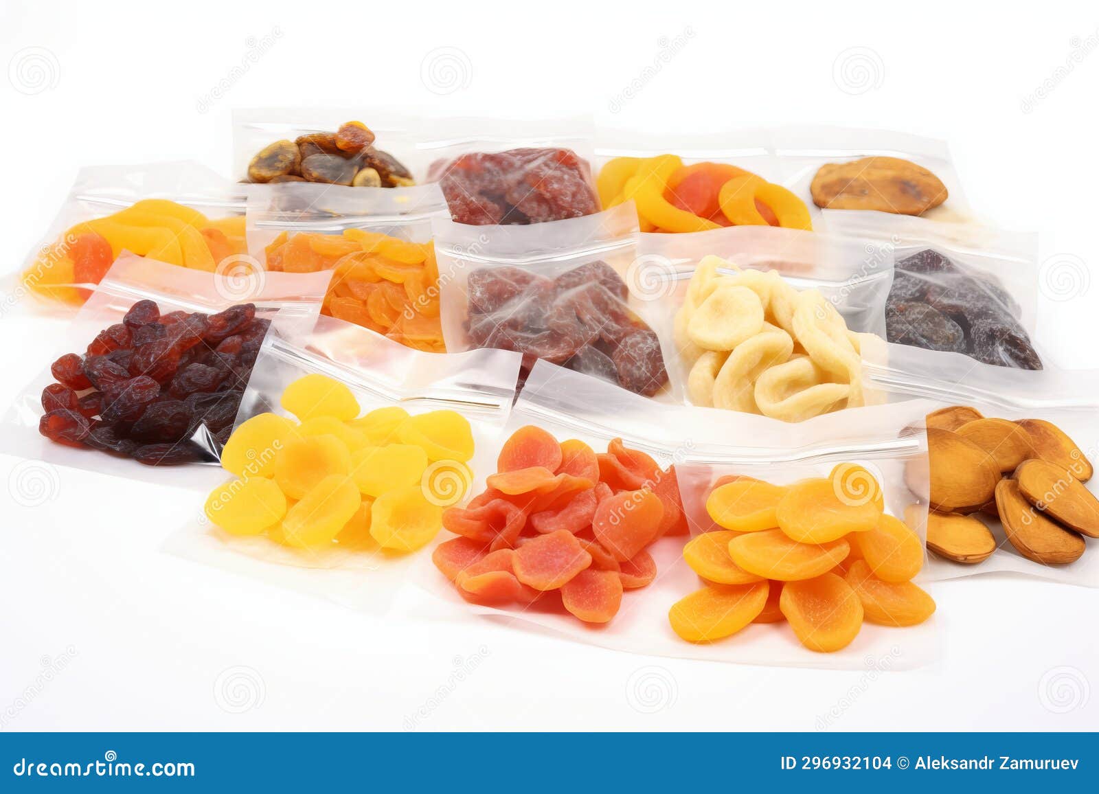 Assortment of Dried Fruits in Transparent Packing on White Background ...