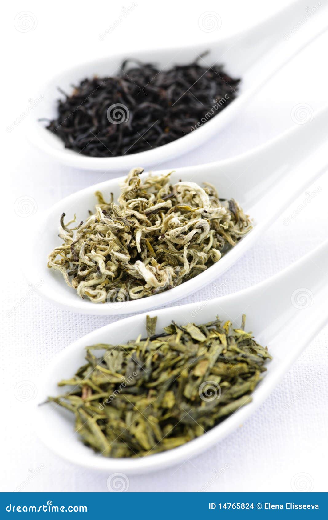 Assortment of Dry Tea Leaves in Spoons Stock Photo - Image of black ...