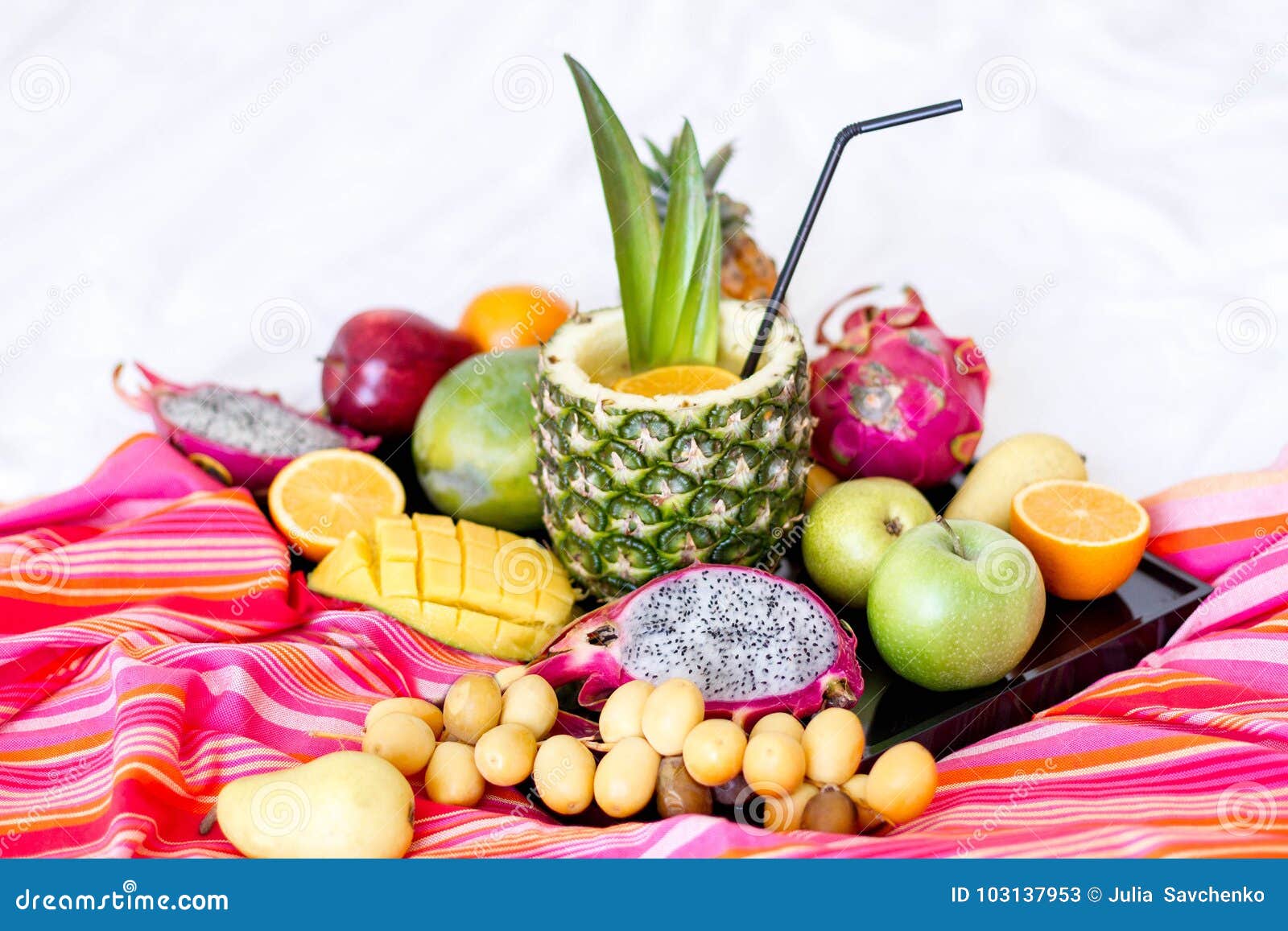 Assortment of Exotic Fruits Isolated on Whites Stock Image - Image of ...