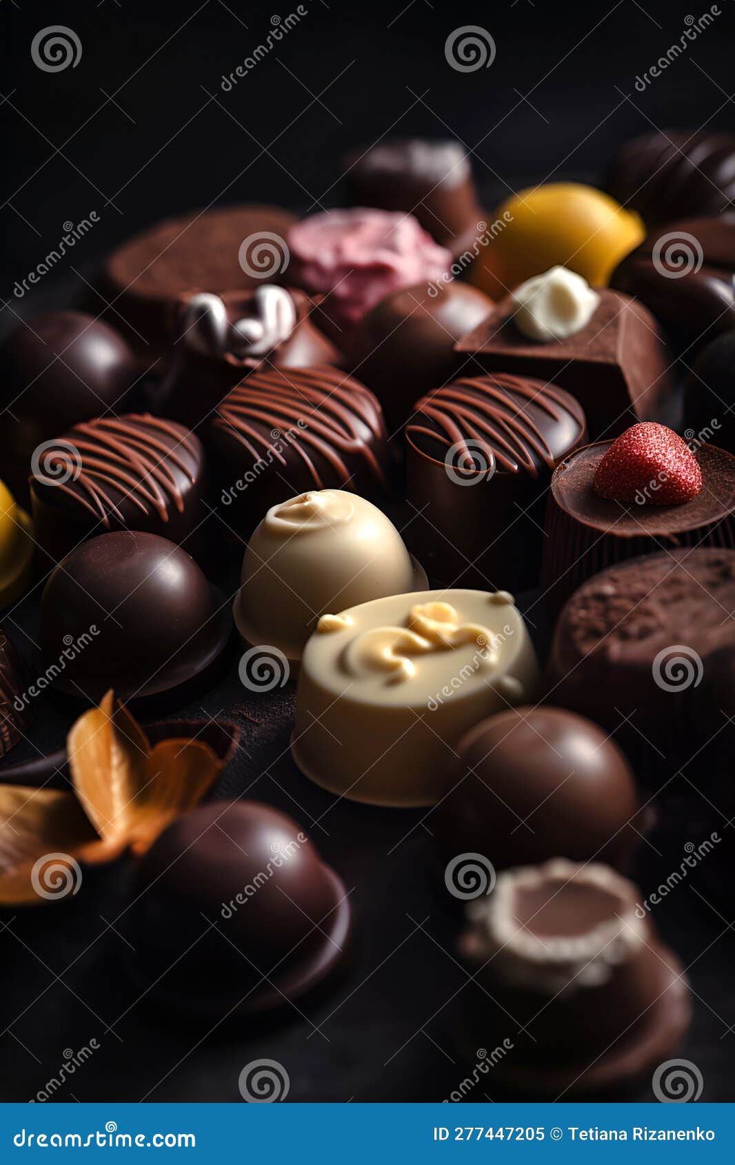An Assortment of Fine Chocolates. Chocolate Candies with Various ...