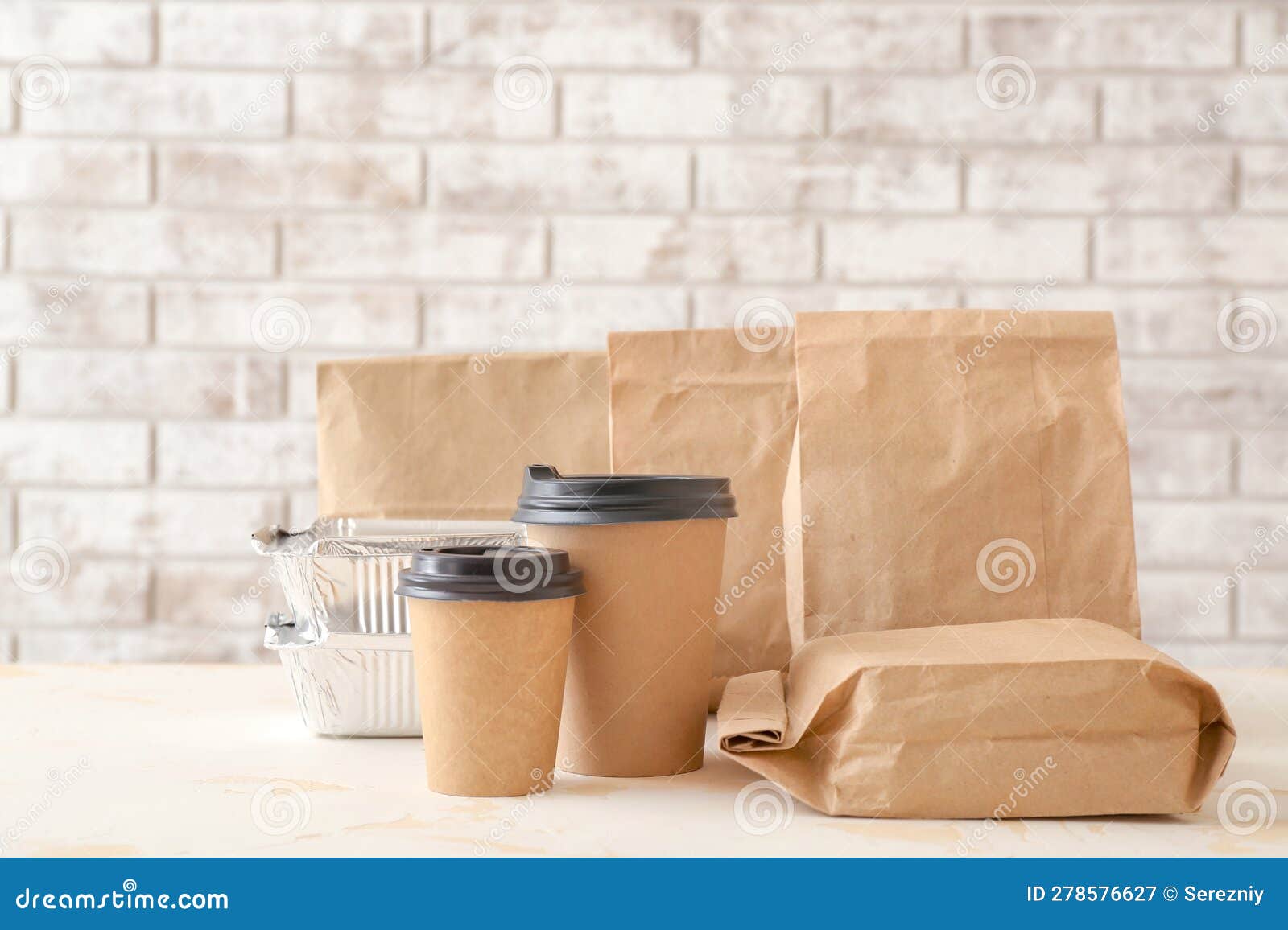 Assortment of Food Delivery Containers on Table Stock Image - Image of ...