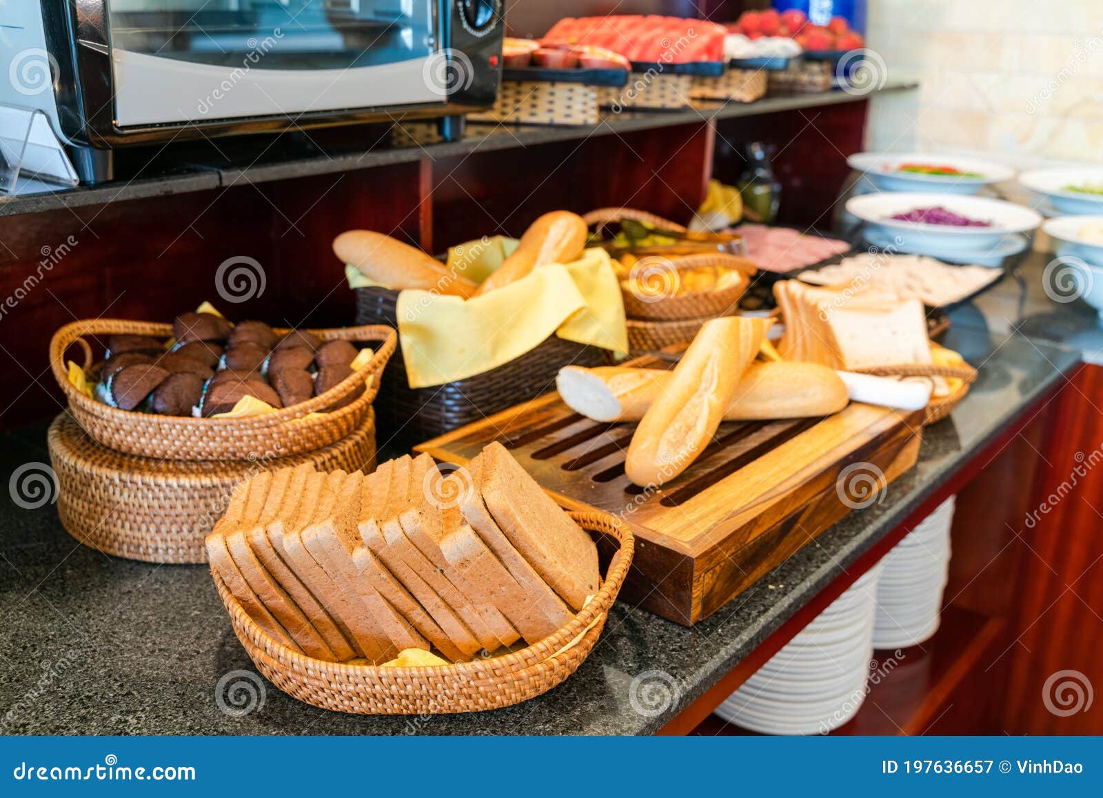 Assortment of Fresh Bread on Table in Buffet Stock Image - Image of ...