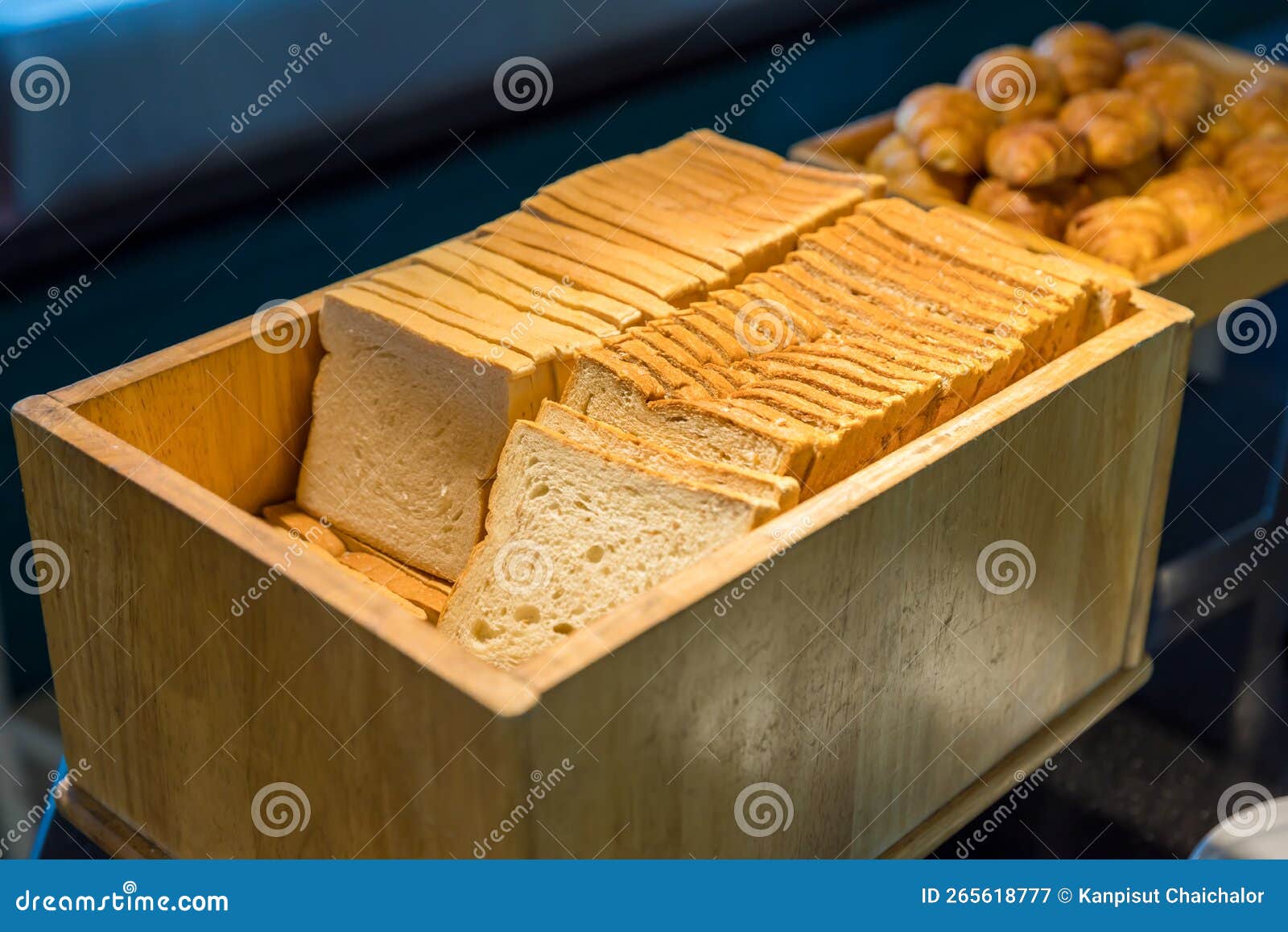 Assortment of Fresh Bread on Table in Buffet. Sliced White Bread Stock ...