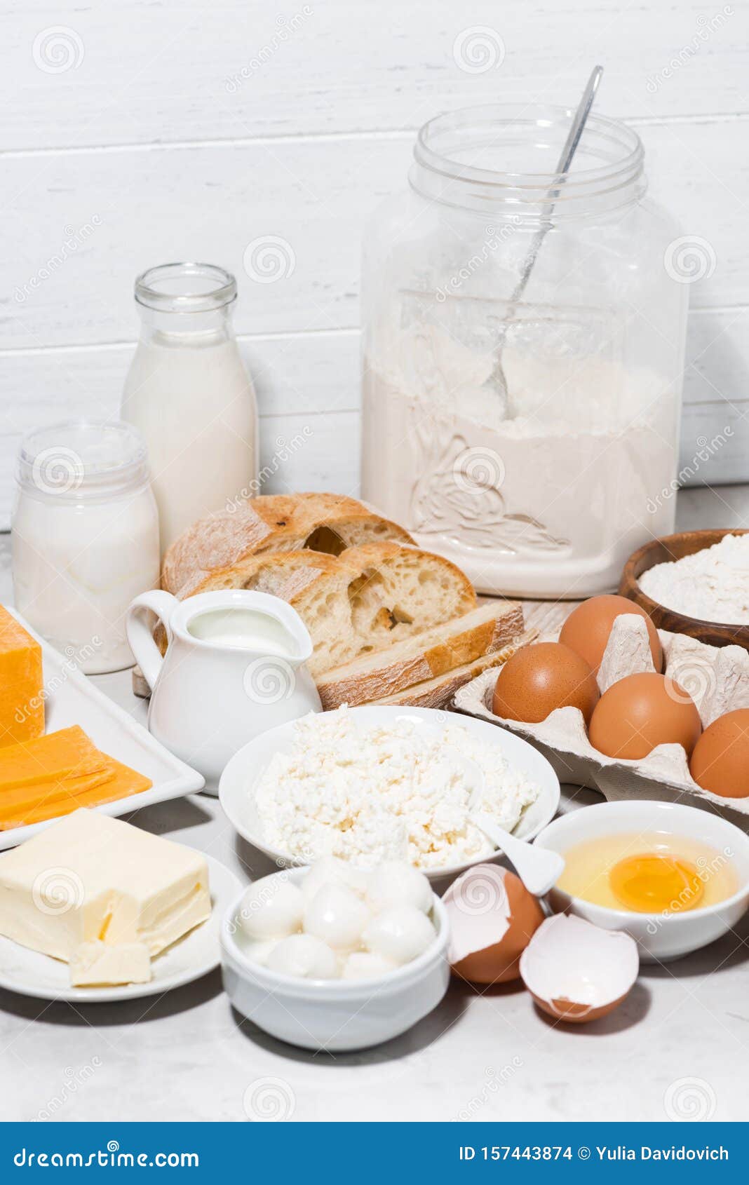 Assortment of Fresh Dairy Products, Vertical Stock Photo - Image of ...
