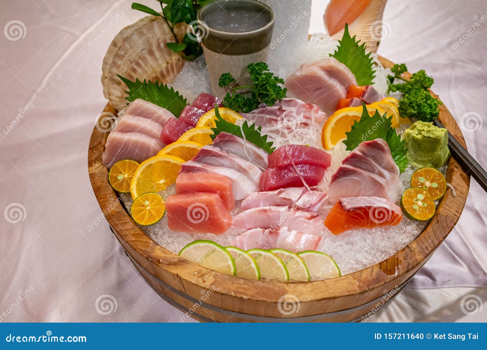 Assortment of Fresh Delicious Sashimi on Ice Stock Photo - Image of ...