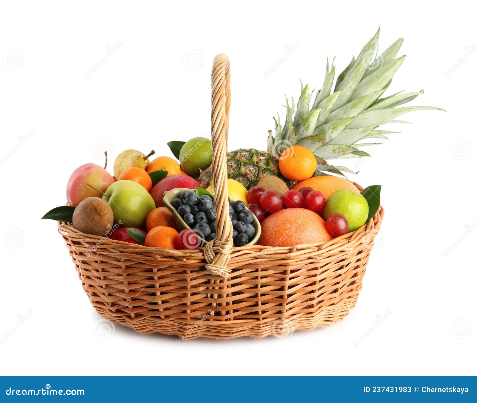 Assortment of Fresh Exotic Fruits in Wicker Basket on White Background ...