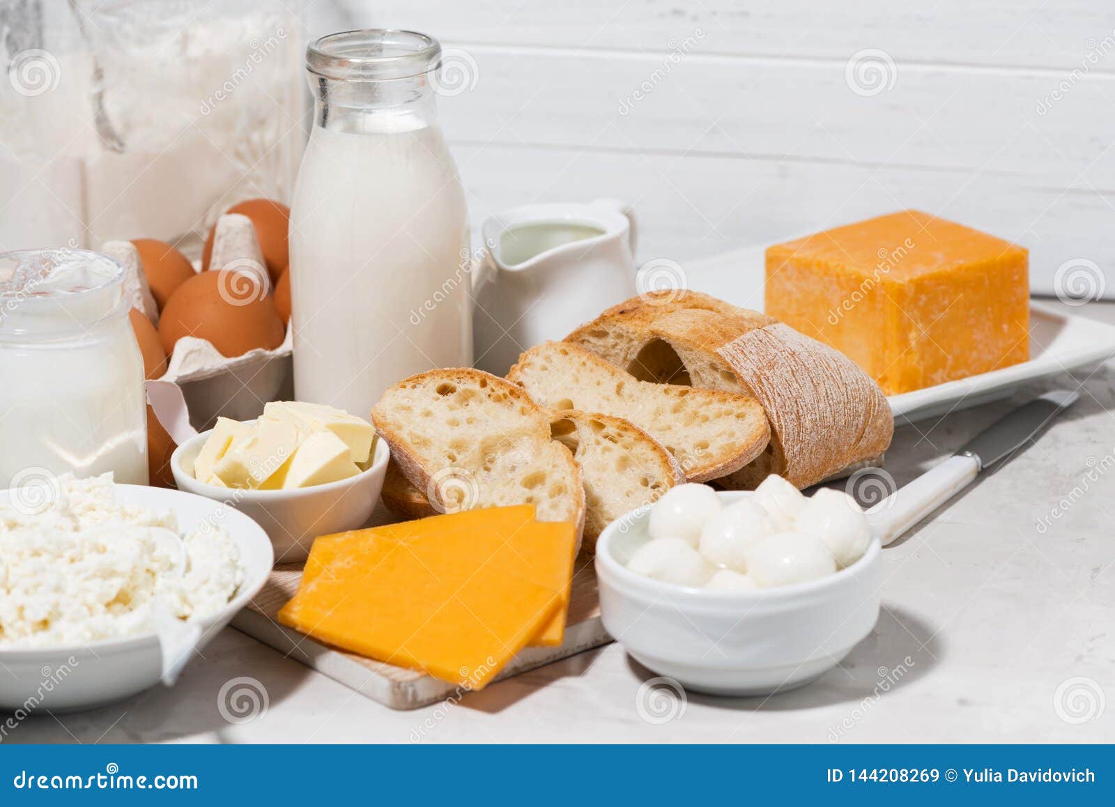 Assortment of Fresh Farm Dairy Products, Closeup Stock Image - Image of ...