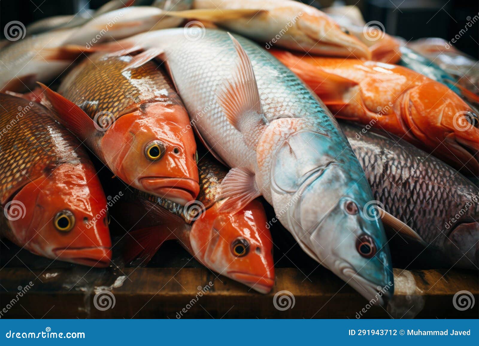 An Assortment of Fresh Fish on Display in the Bustling Market Stock ...