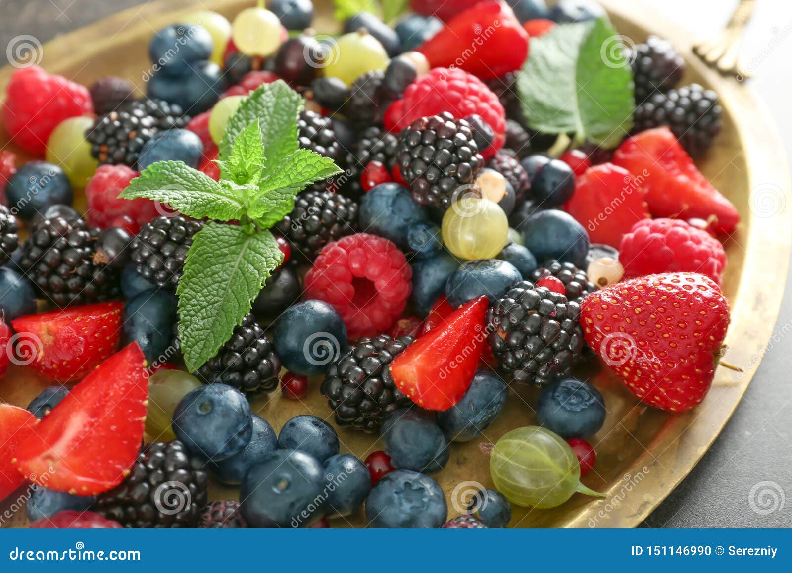Assortment of Fresh Ripe Berries on Tray, Closeup Stock Photo - Image ...