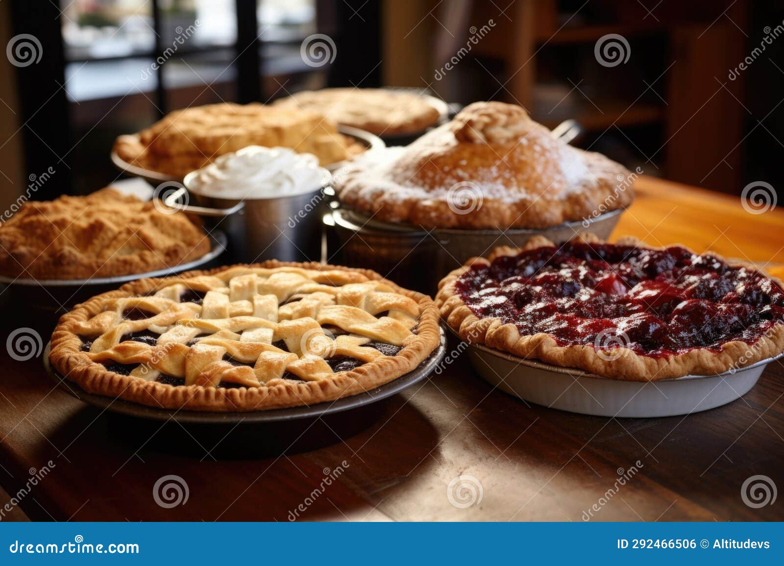 An Assortment of Freshly Baked Pies on a Kitchen Counter Stock Photo ...