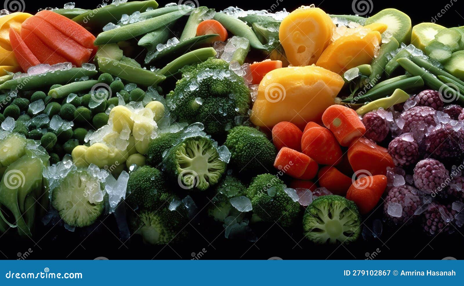 Assortment of Frozen Vegetables on Ice. Generative Ai Stock ...