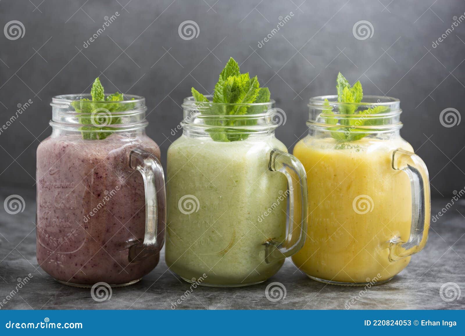 Assortment of Fruit Smothie in Glass Jars, Summer Refreshing Drinks ...