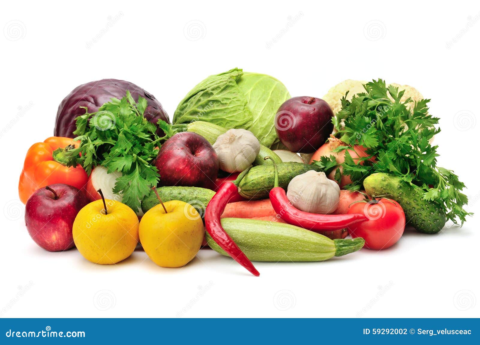 Assortment Fruits and Vegetables on White Stock Photo - Image of ...