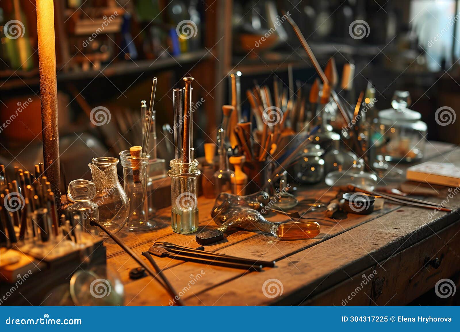 Assortment of Glassmaking Tools Used for Shaping and Forming Stock ...