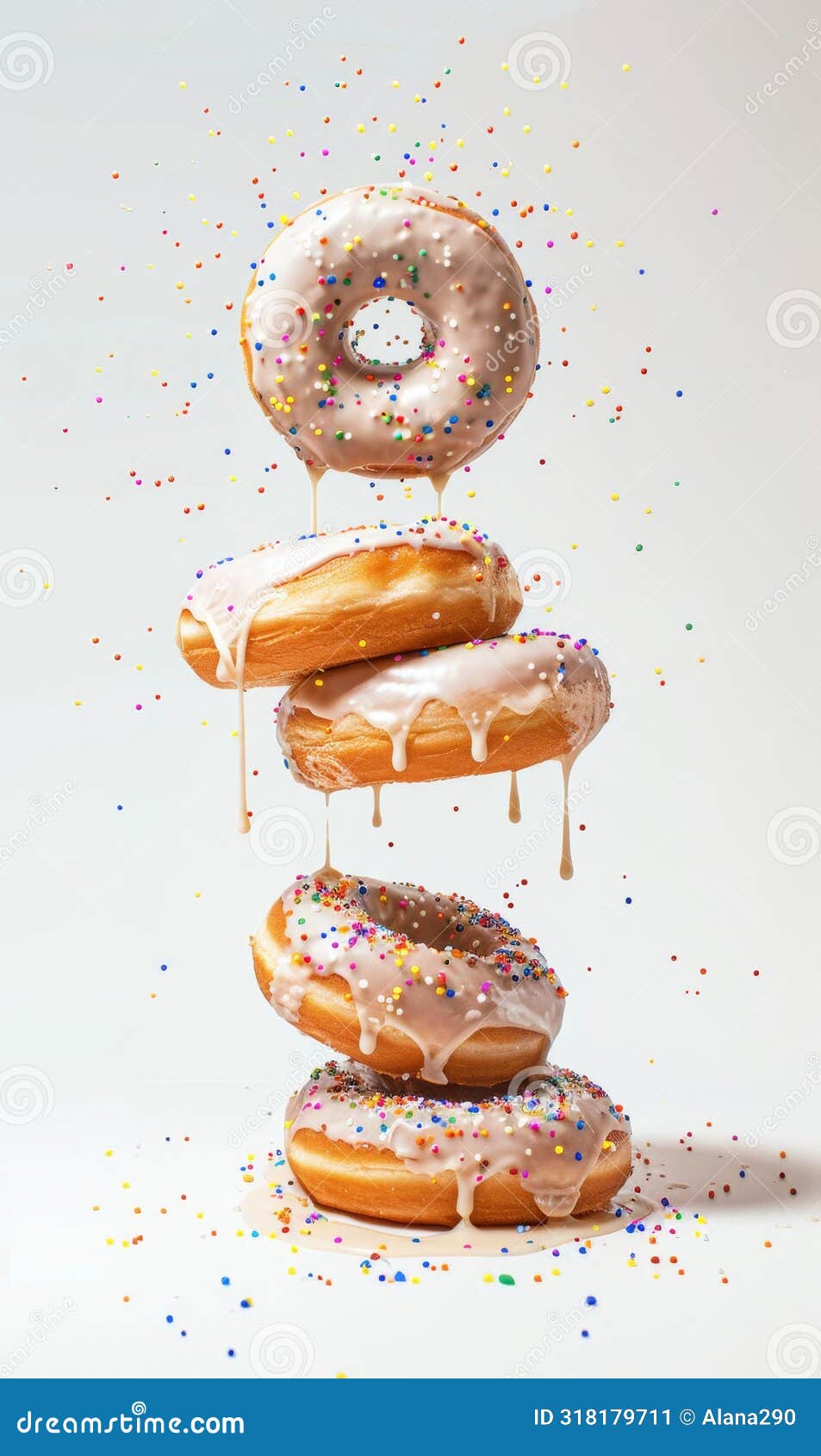 Assortment Of Glazing Balancing Donuts With Dripping Glaze Isolated On ...