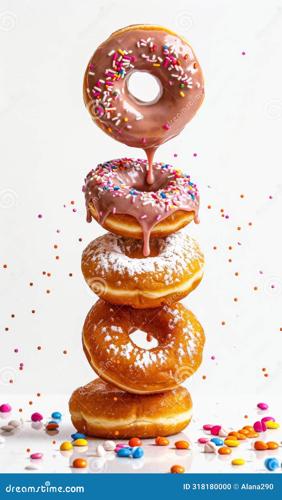 Assortment Of Glazing Balancing Donuts With Dripping Glaze Isolated On ...