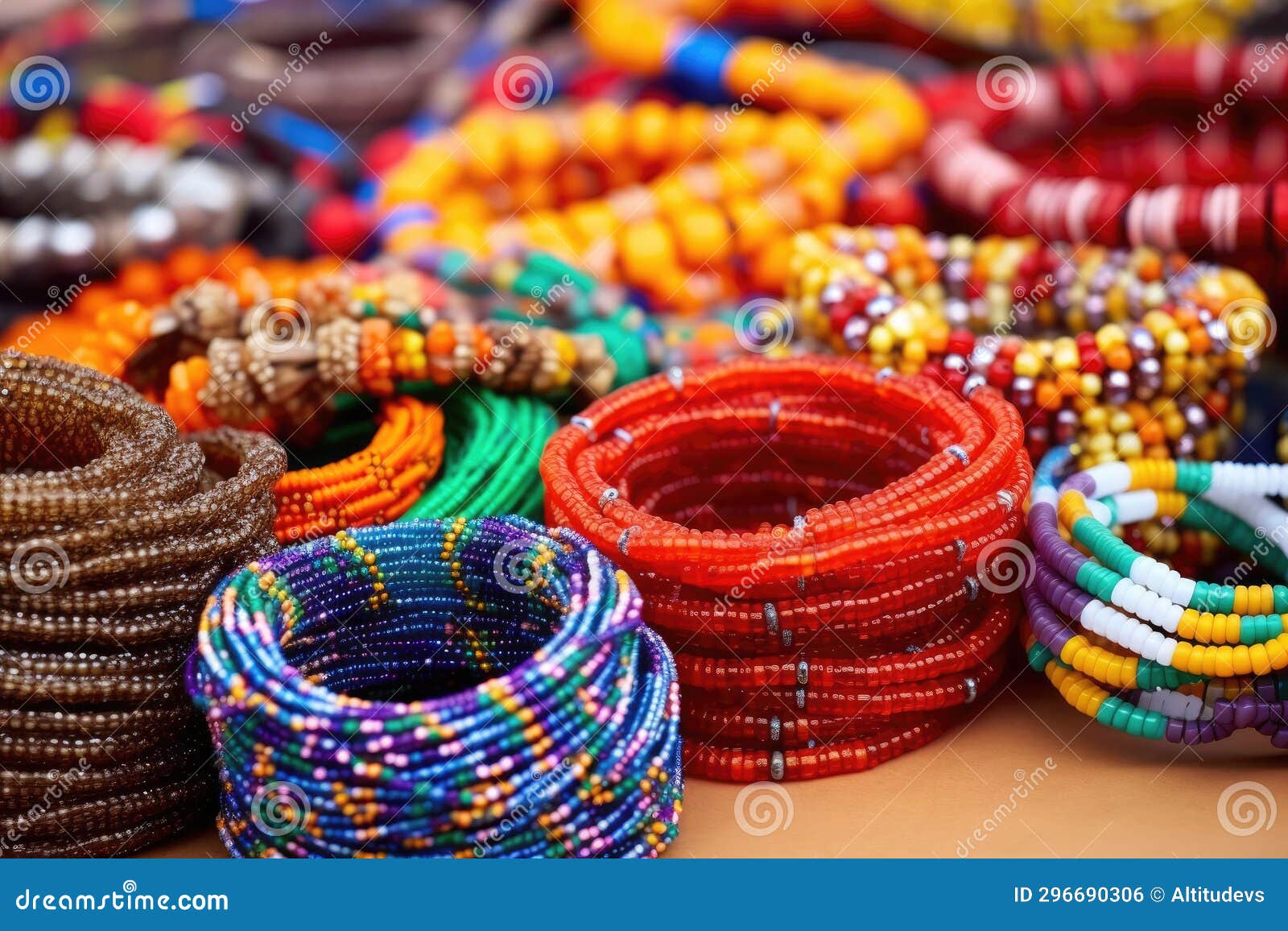 An Assortment of Handmade Beaded Bracelets and Necklaces Stock Photo ...