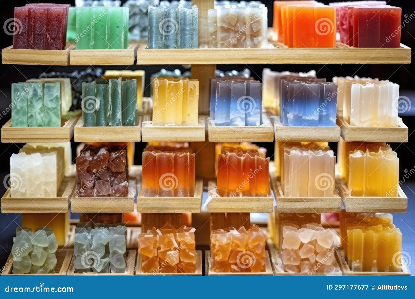 An Assortment of Handmade Soap Bars on a Display Rack Stock Image ...