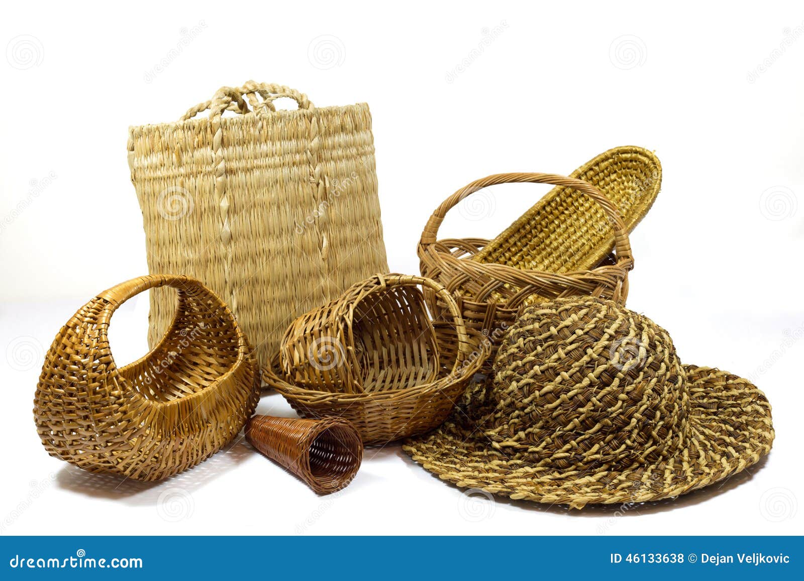 Assortment of Handmade Wicker Products Isolated on White Stock Photo ...