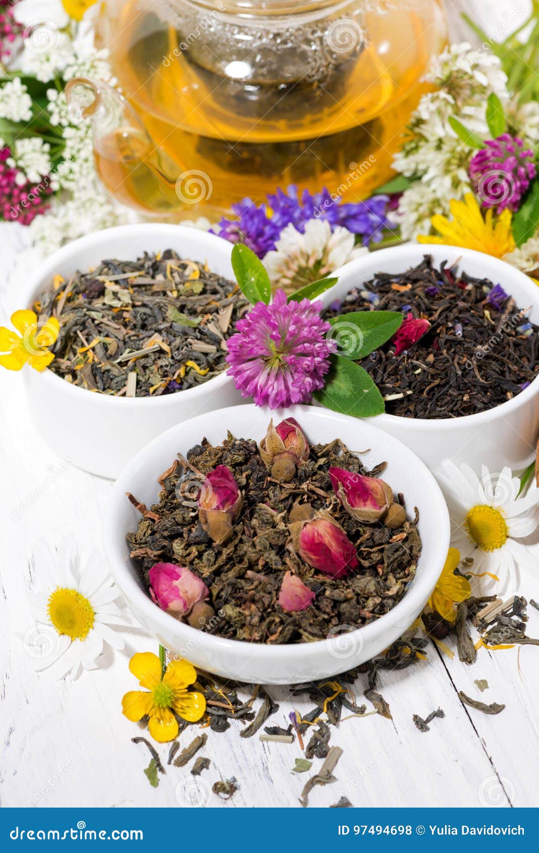 Assortment of Herbal Tea on White Background, Vertical Stock Photo ...
