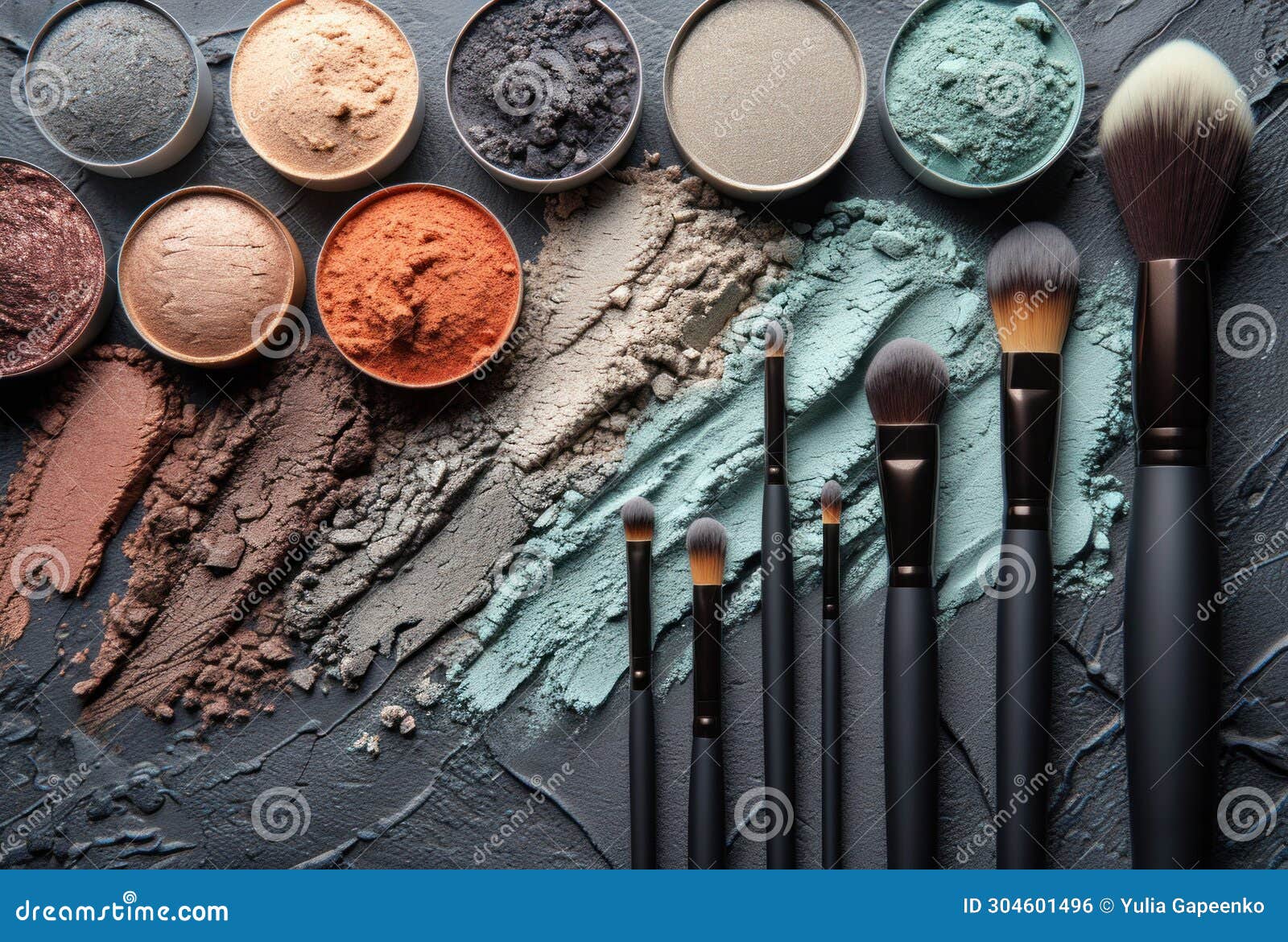 An Assortment of Makeup Items Including Brush, Stippling and Blush ...