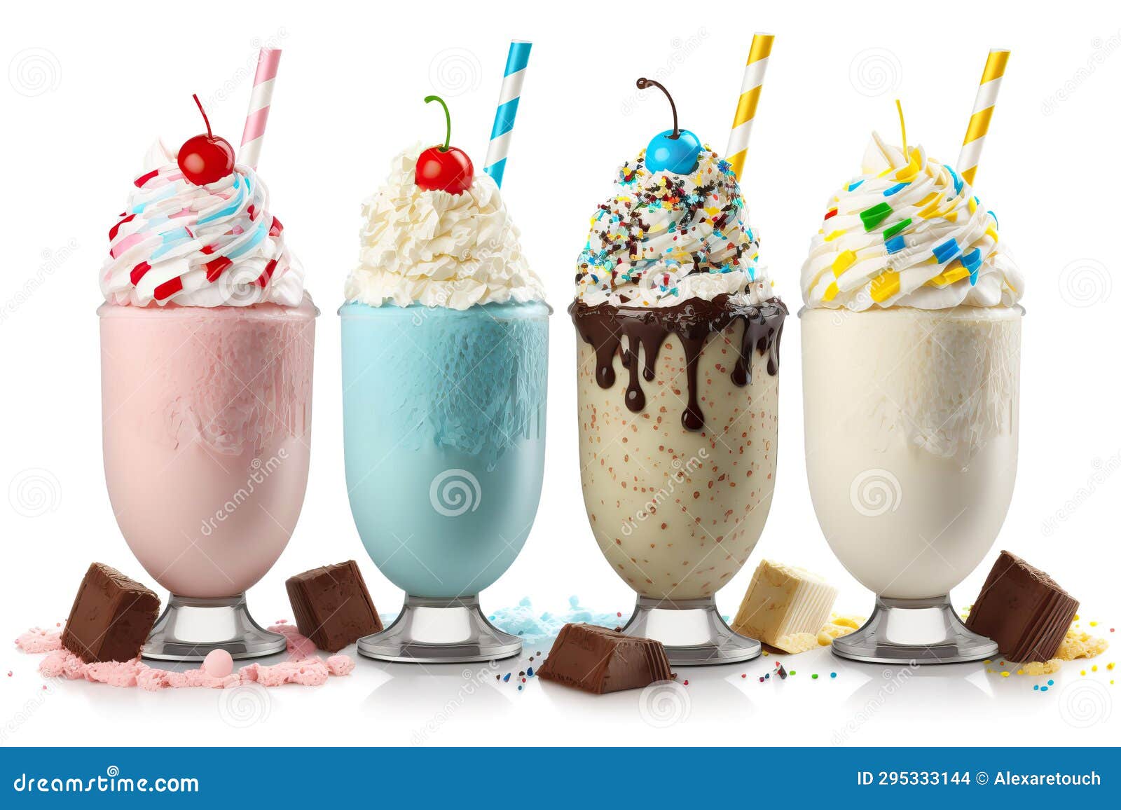 Milkshakes Of Different Flavors On A Dark Background Royalty-Free Stock ...