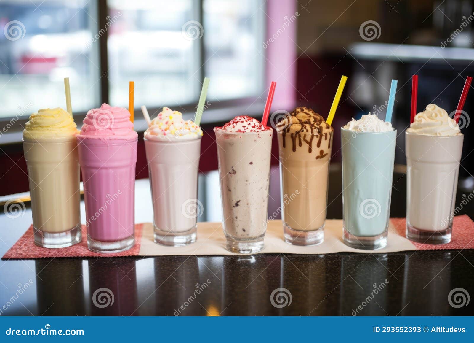 An Assortment of Milkshakes on a Diner Countertop Stock Image - Image ...