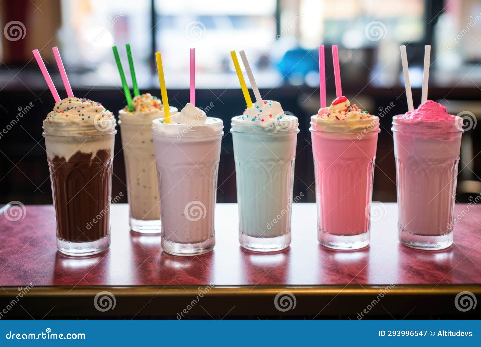 An Assortment of Milkshakes on a Diner Countertop Stock Image - Image ...