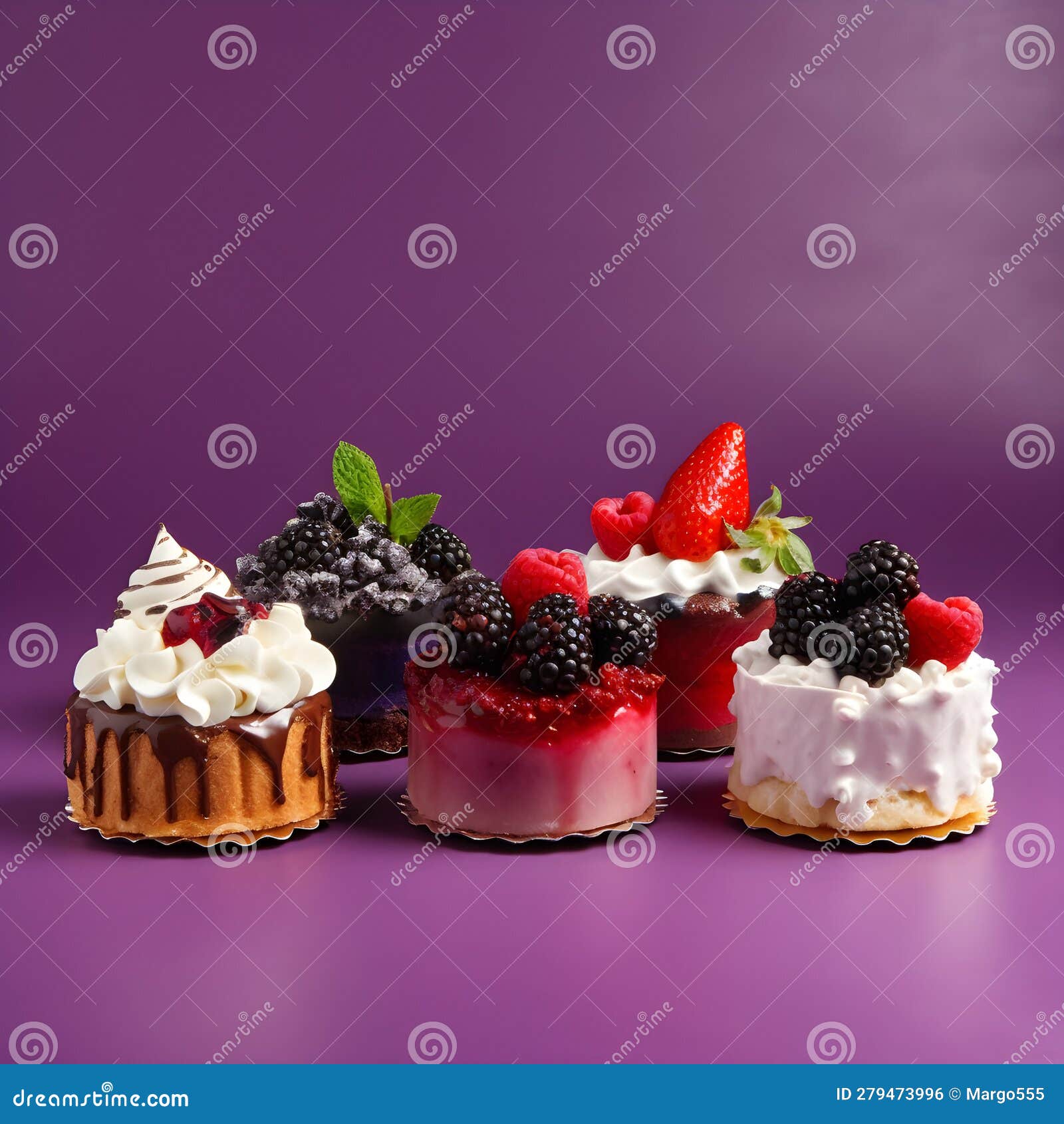 Assortment of Mini Cakes on a Colored Background Stock Illustration ...
