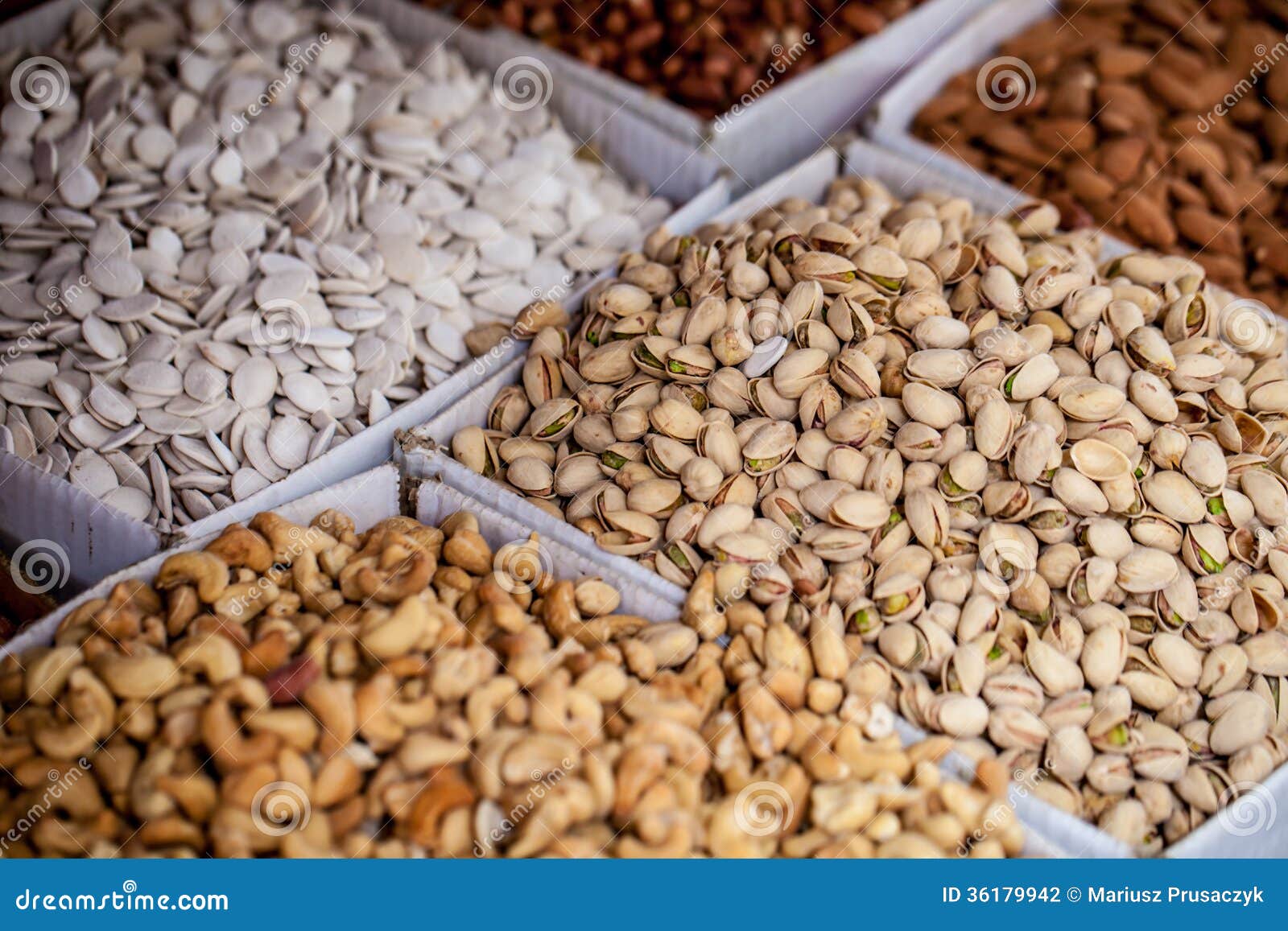 Assortment of Nuts and Almonds on Market Stand in Israel Stock Photo ...