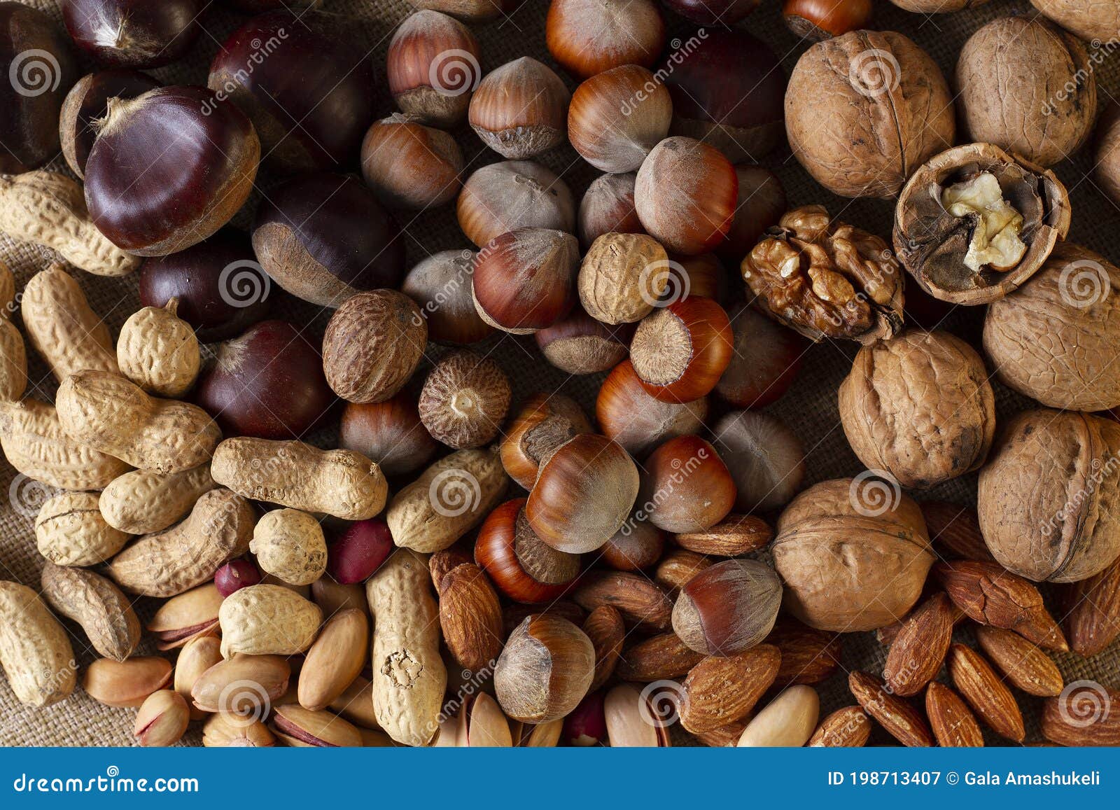 Assortment of Nuts, Walnuts, Hazelnuts, Peanuts, Almonds, Chestnut ...
