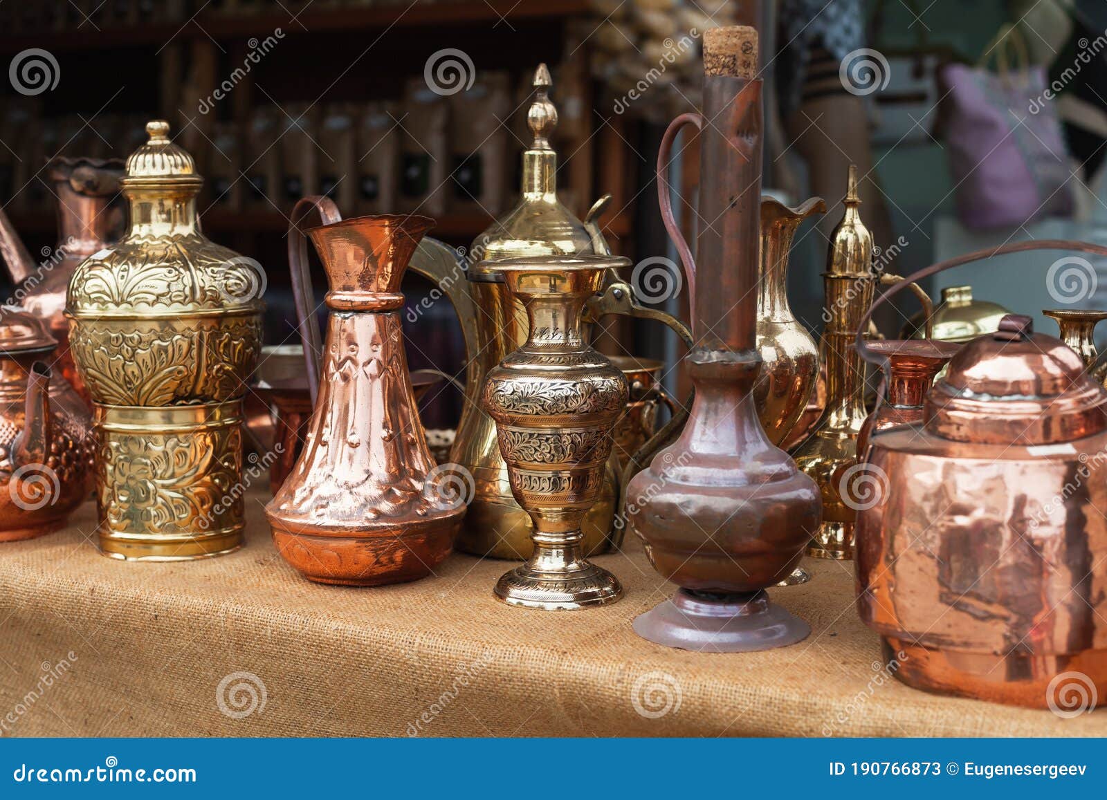 Assortment of an Oriental Copper Dishware Stock Image - Image of ...
